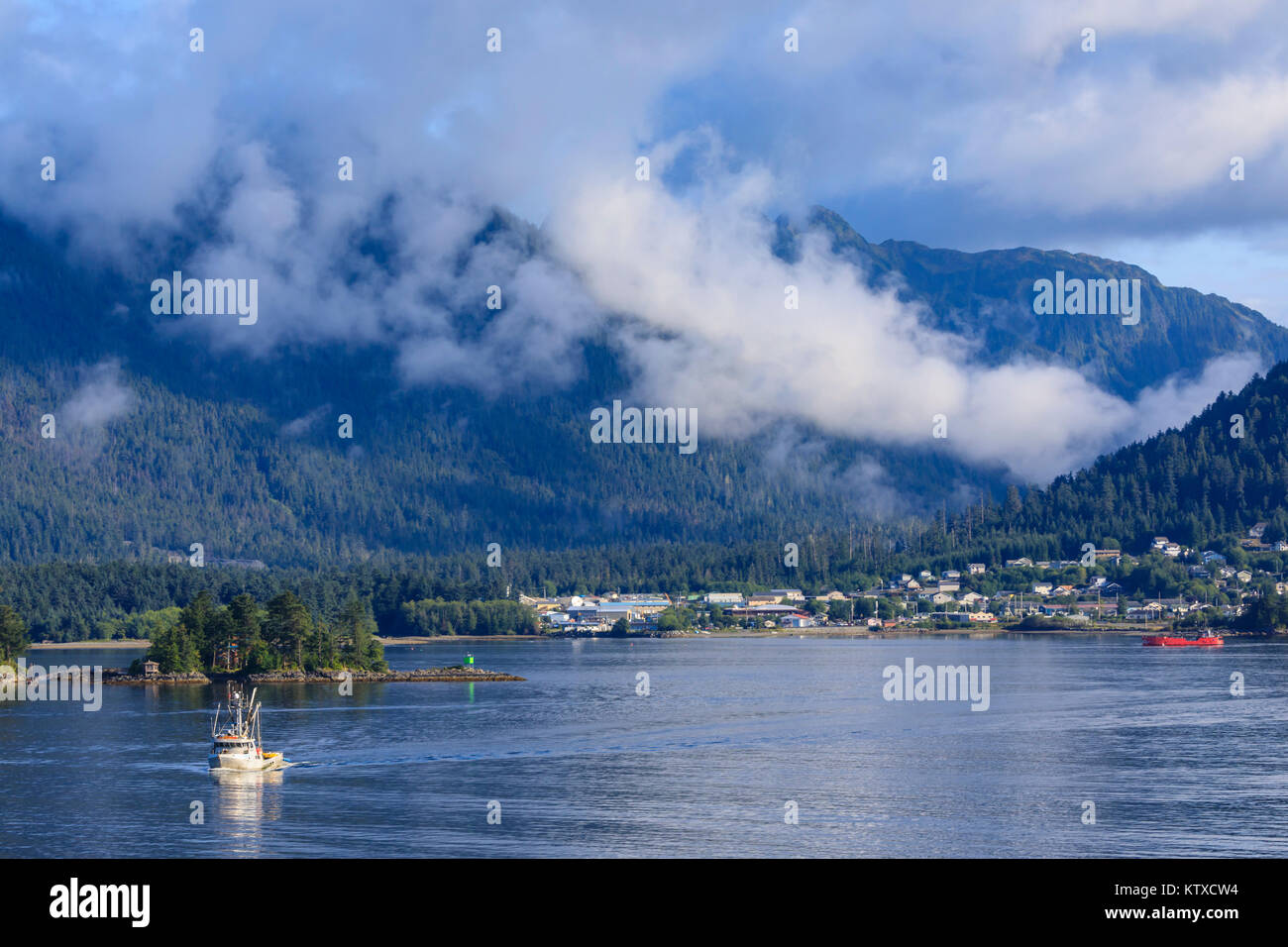 Fishing boat, clearing morning mists, Sitka Sound, Sitka, Northern ...