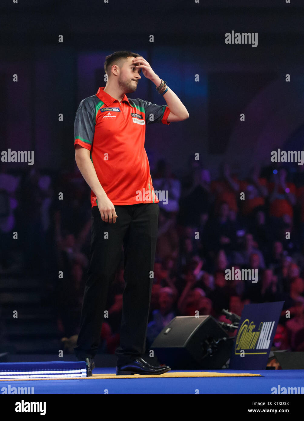 Jamie Lewis looks overwhelmed following his victory over Peter Wright ...