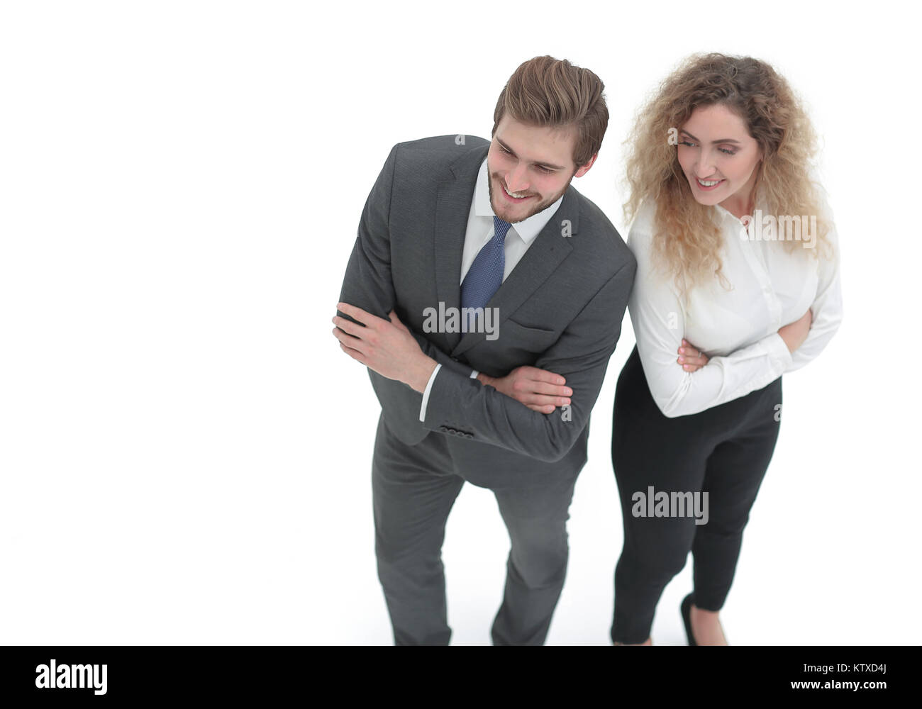 two smiling employee isolated on white Stock Photo - Alamy