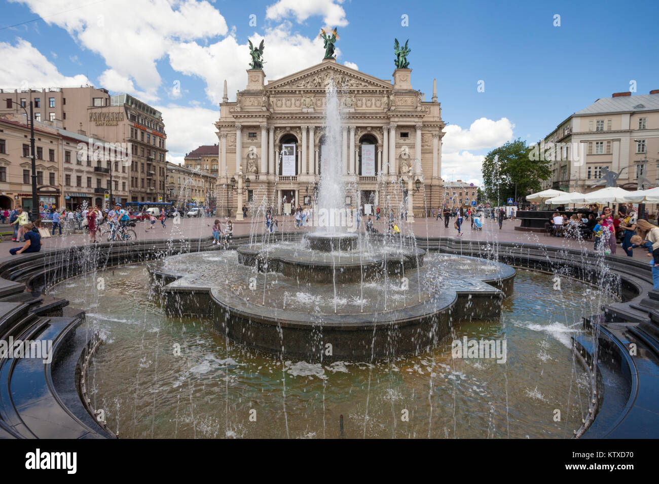 Fountain outside Old Town Opera House Svobody 28, Kiev, Ukraine, Europe ...