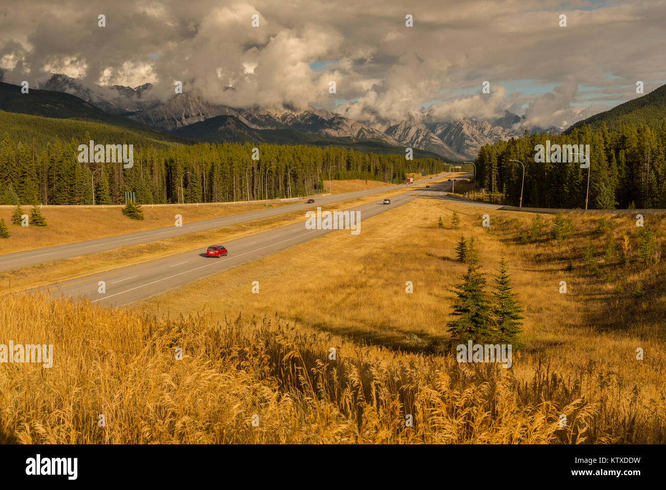 Traffic on Trans Canada Highway 1, Canadian Rockies, Banff National ...