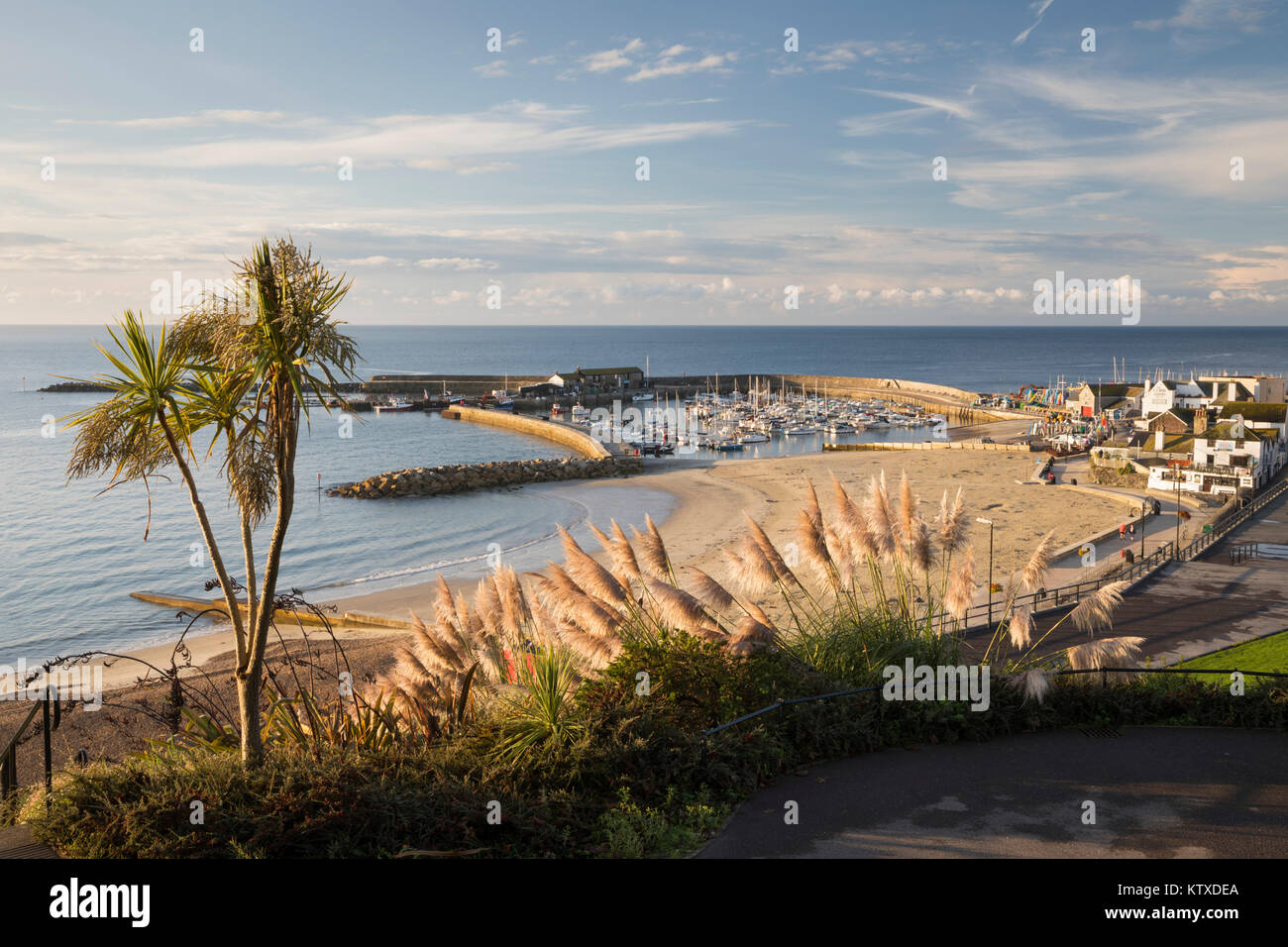 View over The Cobb and beach from Langmoor and Lister gardens, Lyme ...