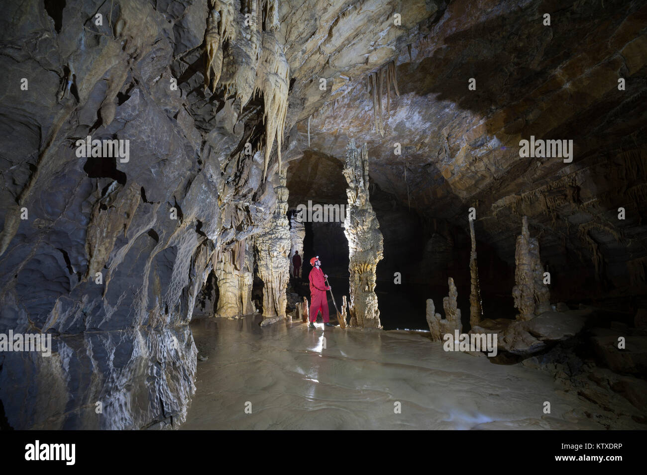 Underground lake in the Krizna Jama karst cave, Slovenia, Europe Stock ...