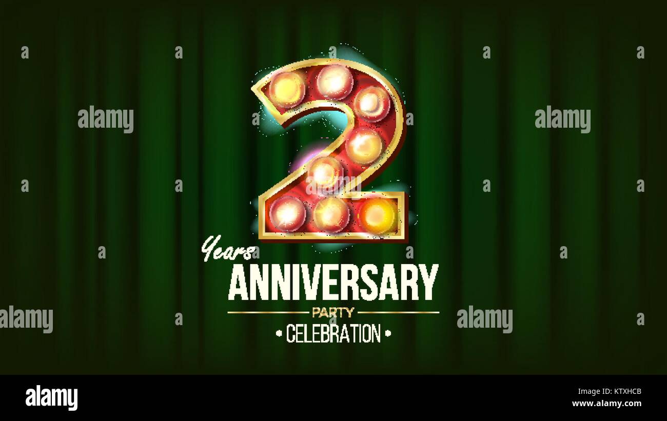 2 Years Anniversary Banner Vector. Two, Second Celebration. 3D Glowing ...