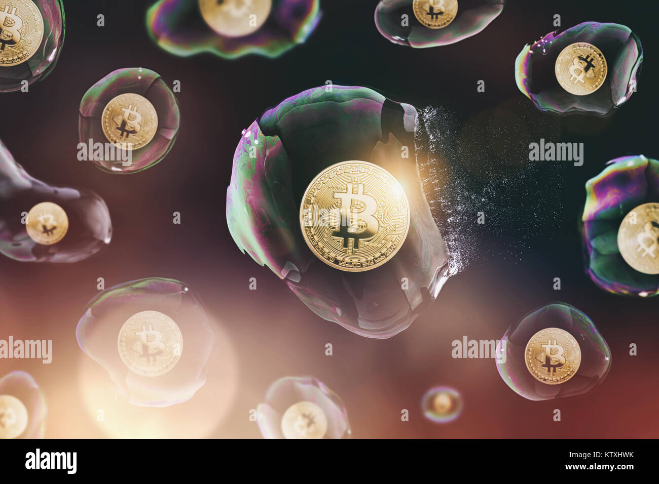 Bitcoin bubble burst - digital cryptocurrency concept image Stock Photo ...
