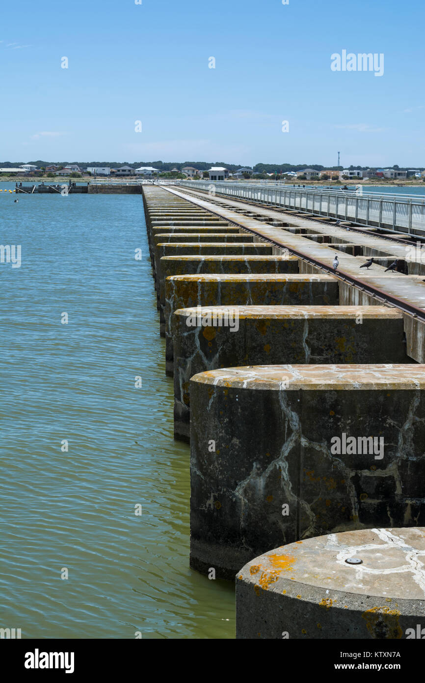 Goolwa Barrage Lock, South Australia. In portrait orientation looking ...