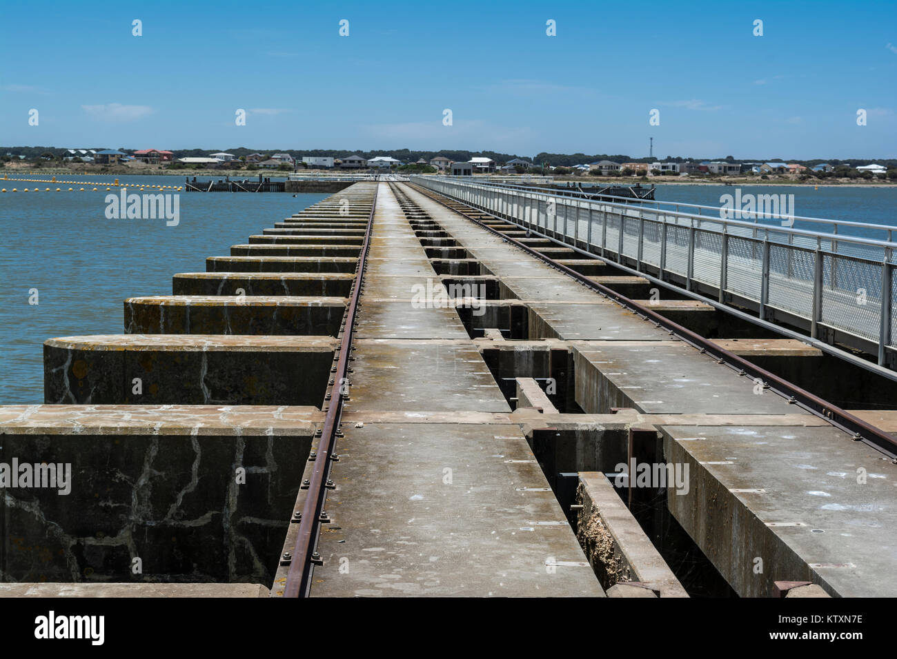 Goolwa Barrage Lock, South Australia. In landscape orientation looking ...