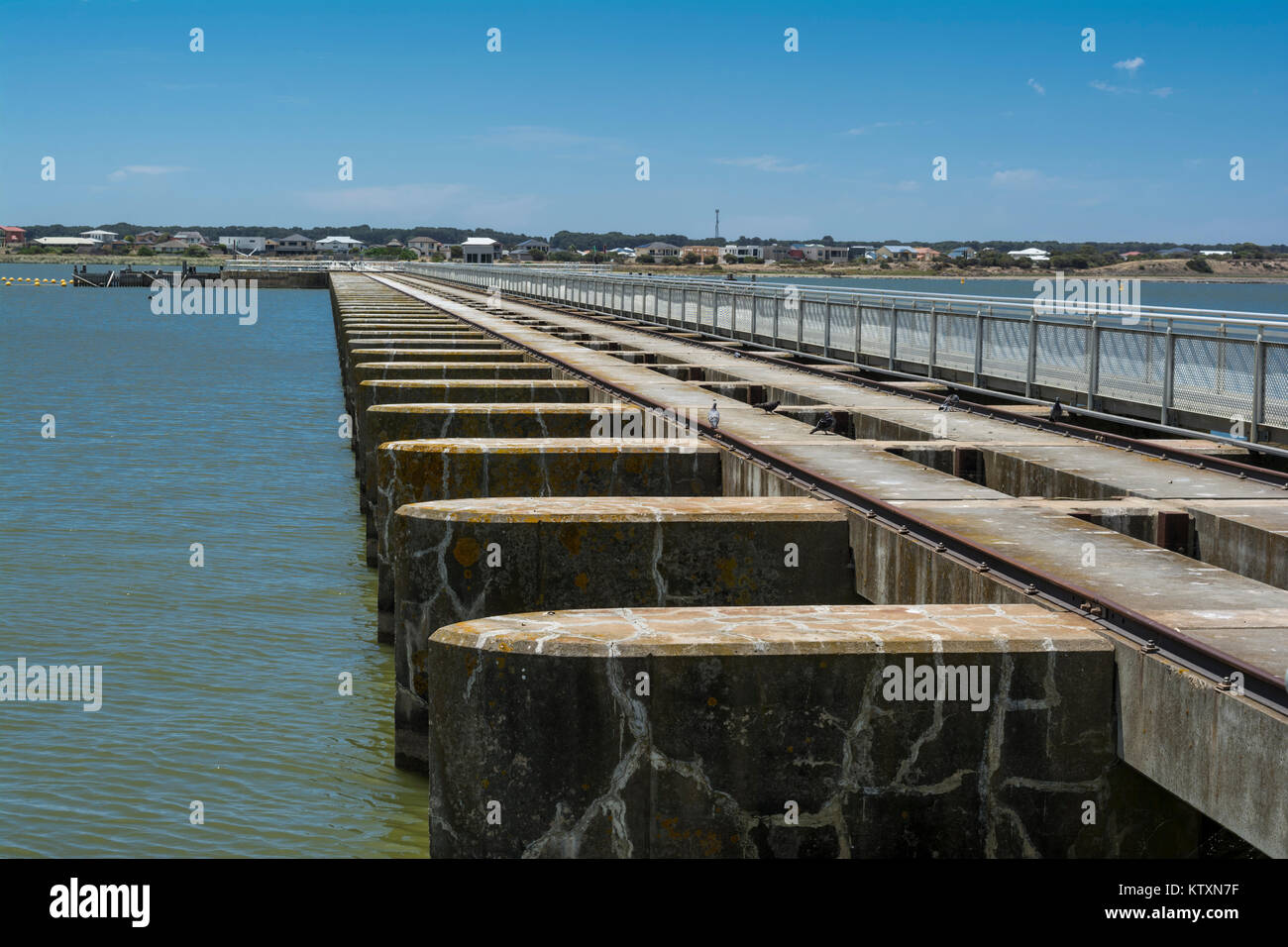 Goolwa Barrage Lock, South Australia. In landscape orientation looking ...