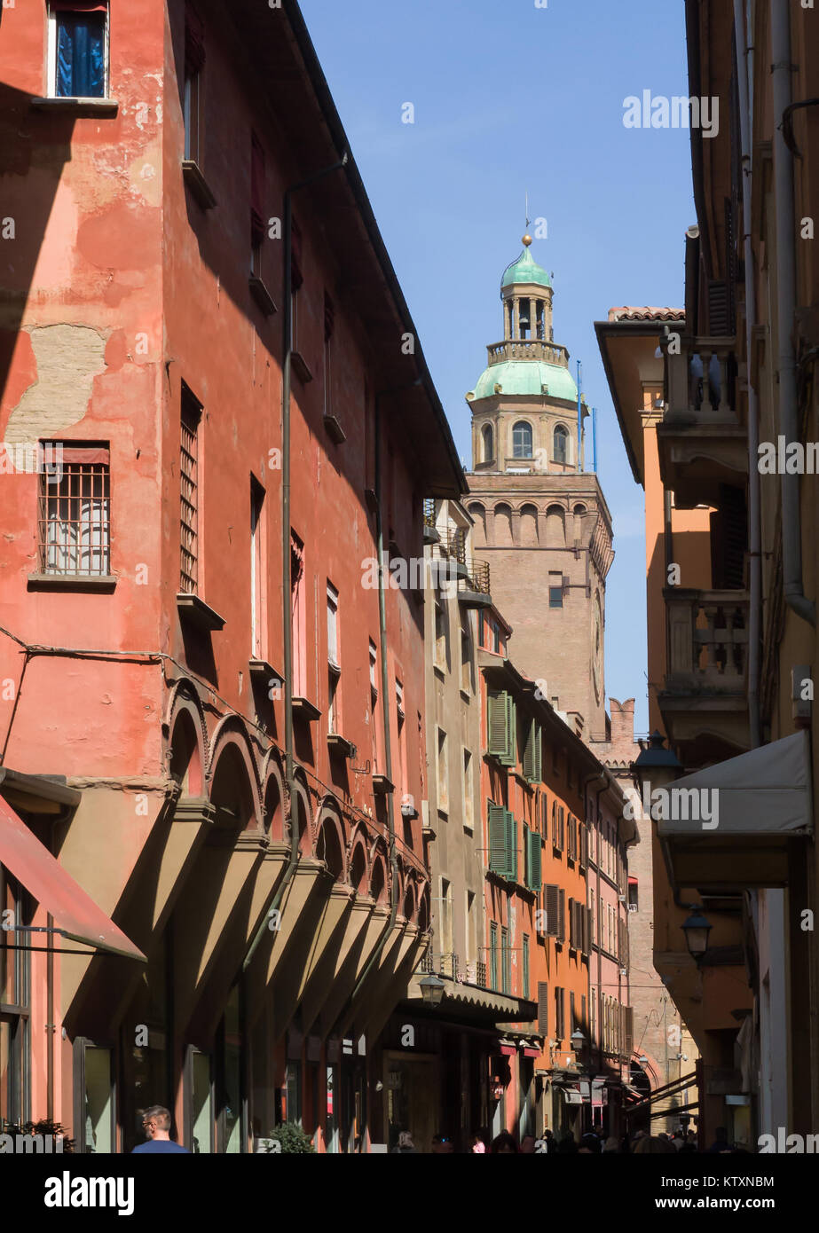 Bologna, Italy.the narrow streets with the cheerful colors of ancient ...
