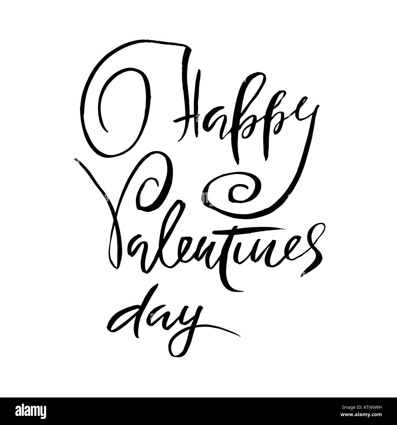 Happy Valentines day. Handdrawn calligraphy poster. Ink illustration ...