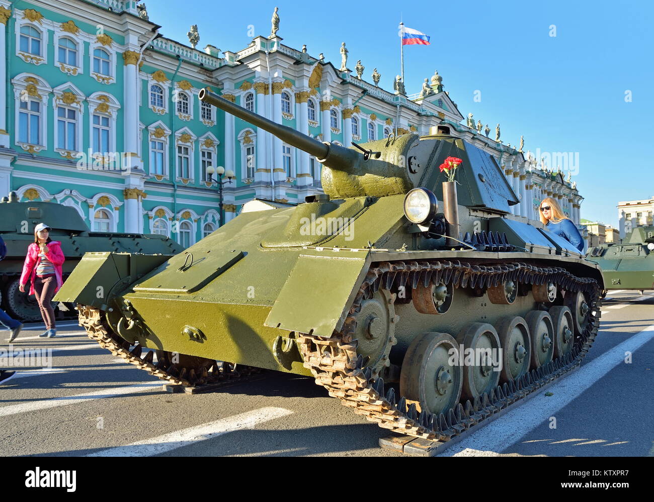 ST.PETERSBURG, RUSSIA - AUGUST 08, 2017: Light tank T-70 of the WWII on ...