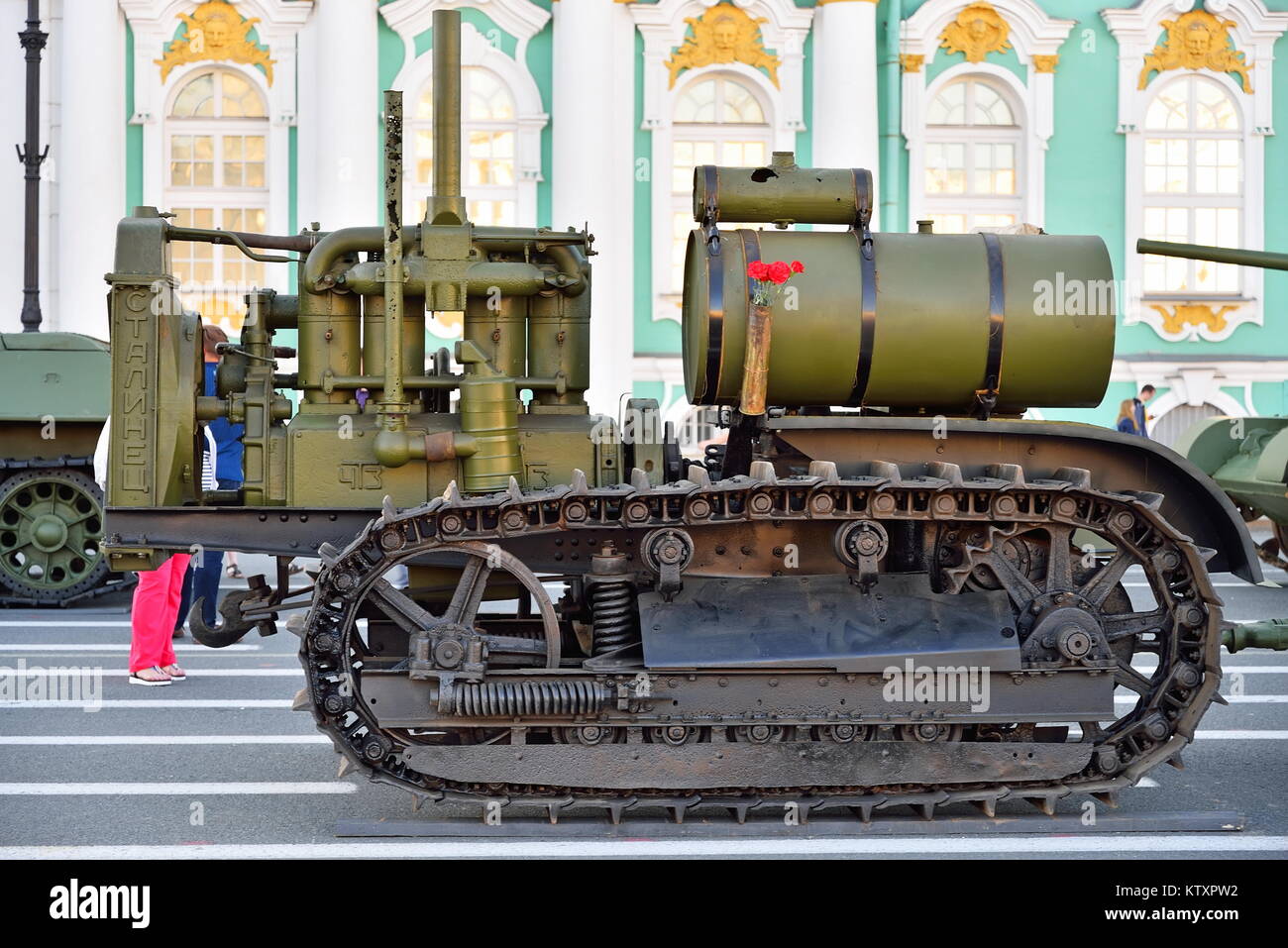 Crawler Tractor stalinets on Palace square Stock Photo - Alamy