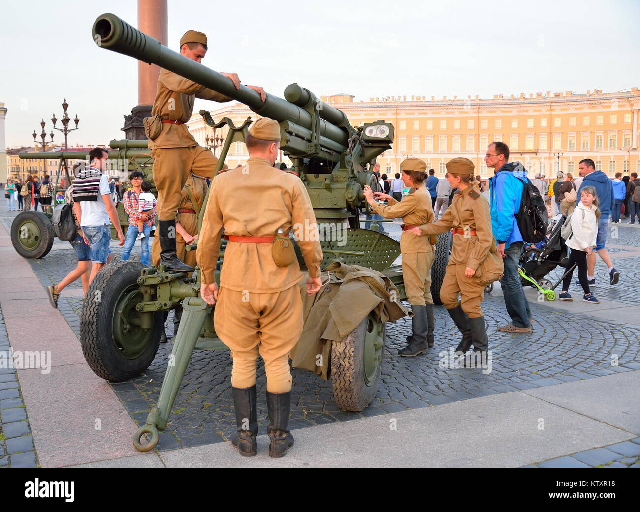 Soldiers in uniform leads to the stowed position the antiaircraf Stock ...
