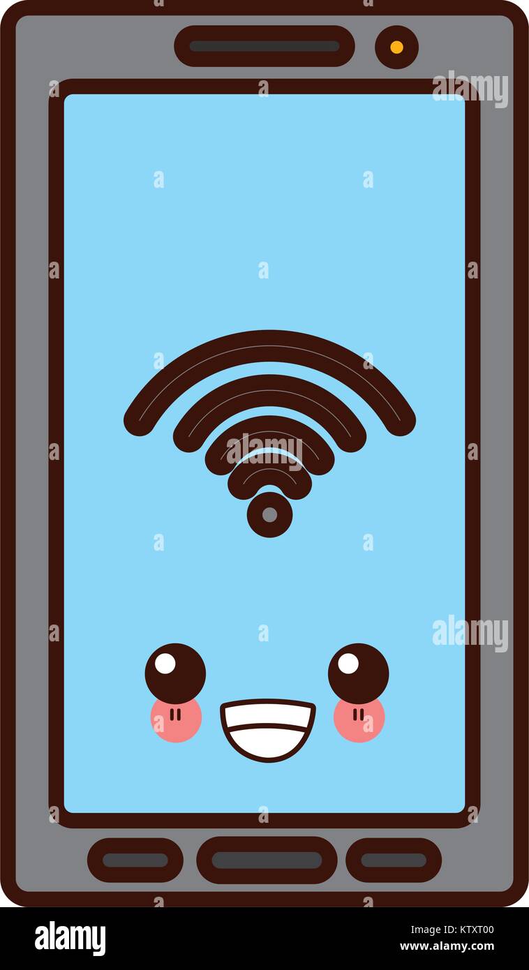 Smartphone with wifi cute kawaii cartoon Stock Vector Image & Art - Alamy