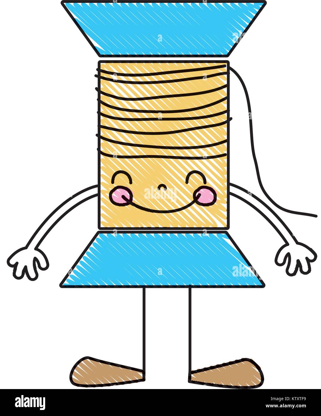 grated kawaii happy thread object with arms and legs Stock Vector Image ...