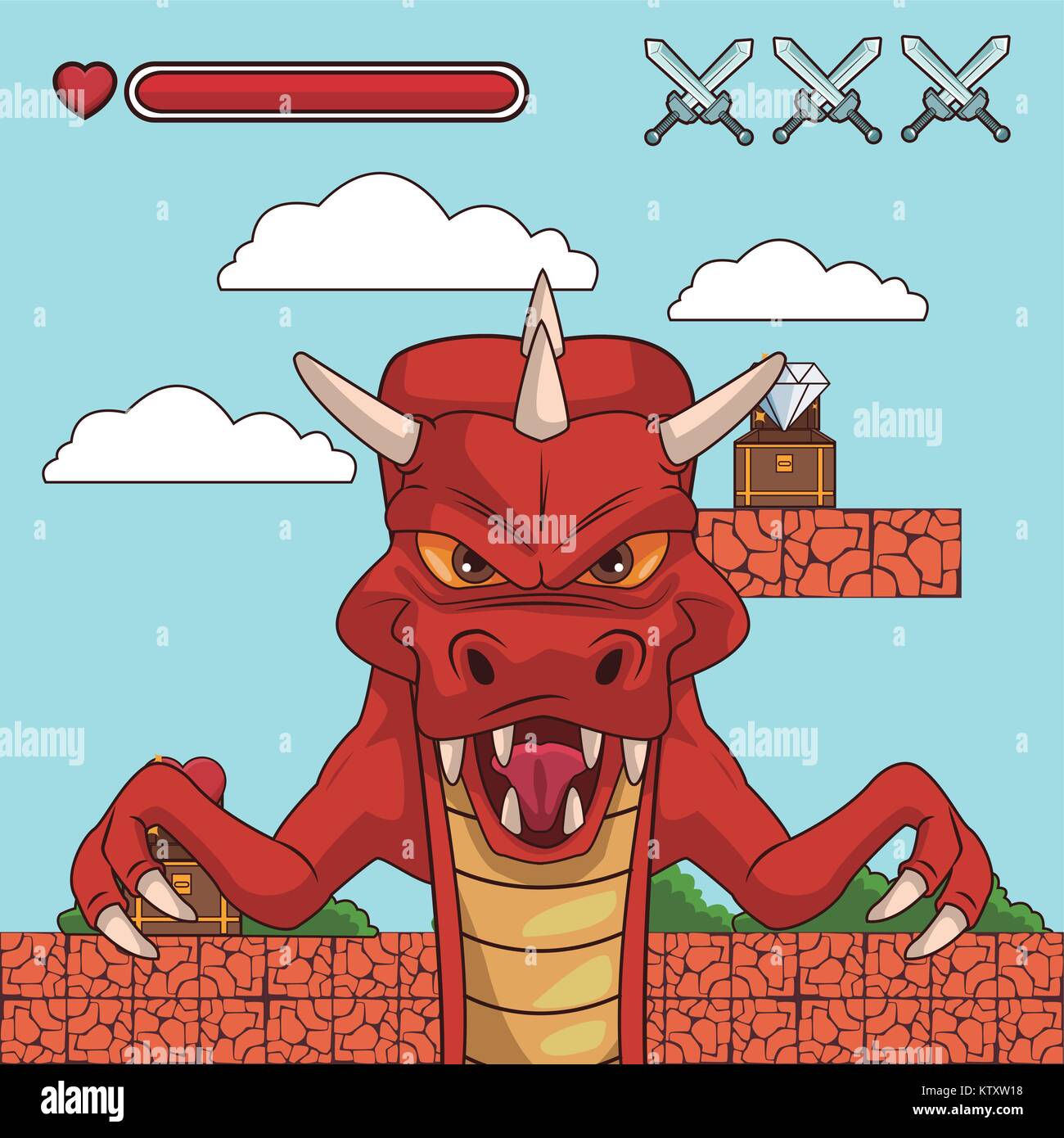 Dragon on videogame scenery cartoon Stock Vector Image & Art - Alamy