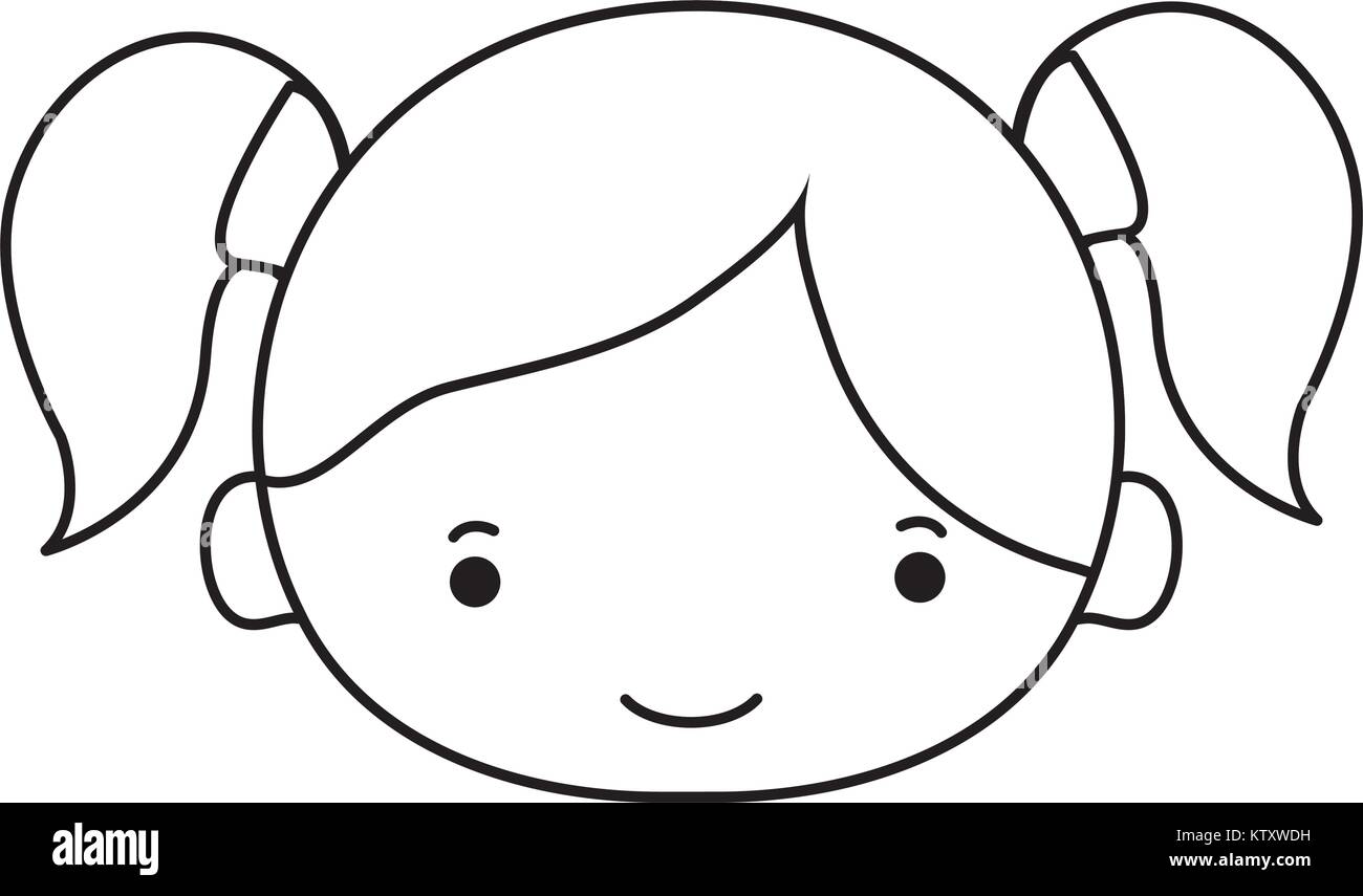 line girl head with two tails hair Stock Vector Image & Art - Alamy