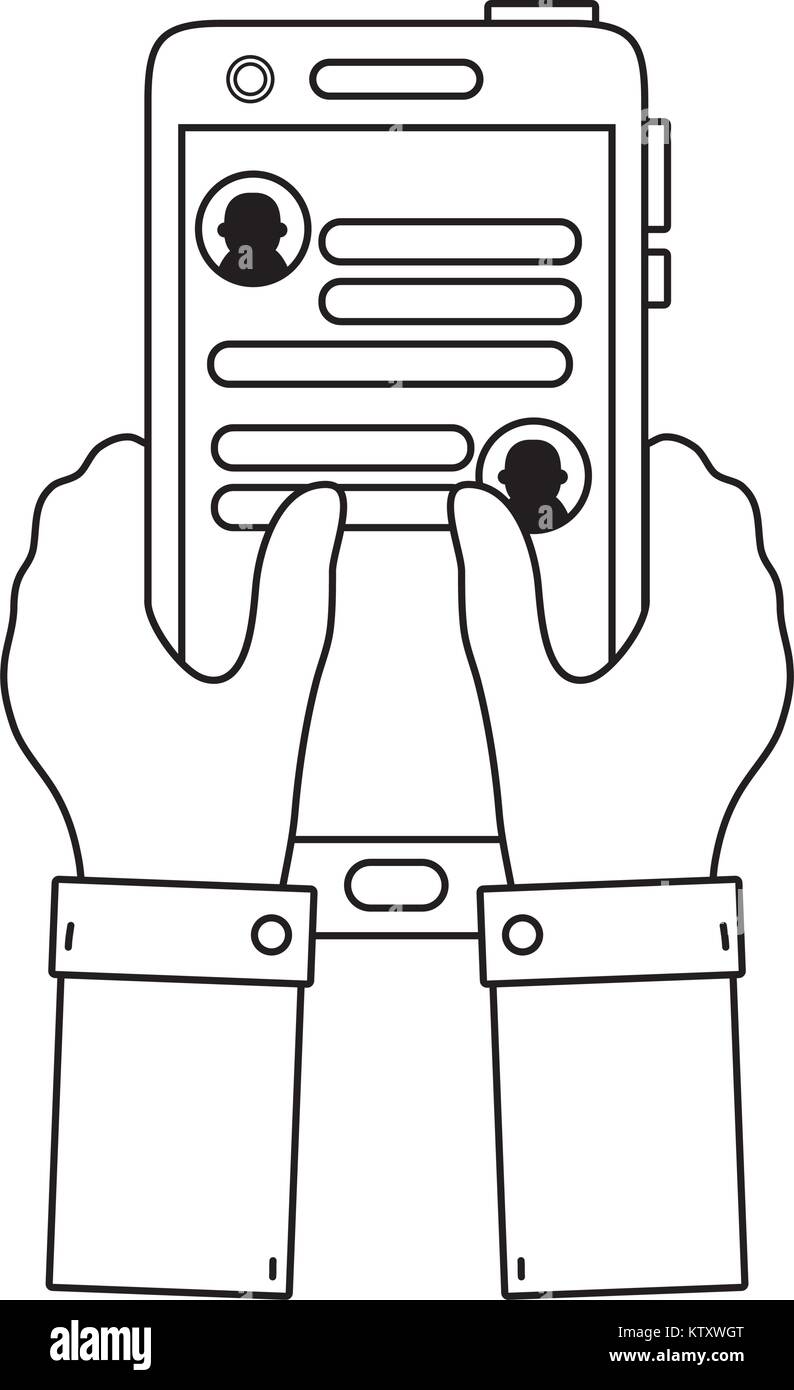 line hands with smartphone and whatsapp chat message Stock Vector Image ...