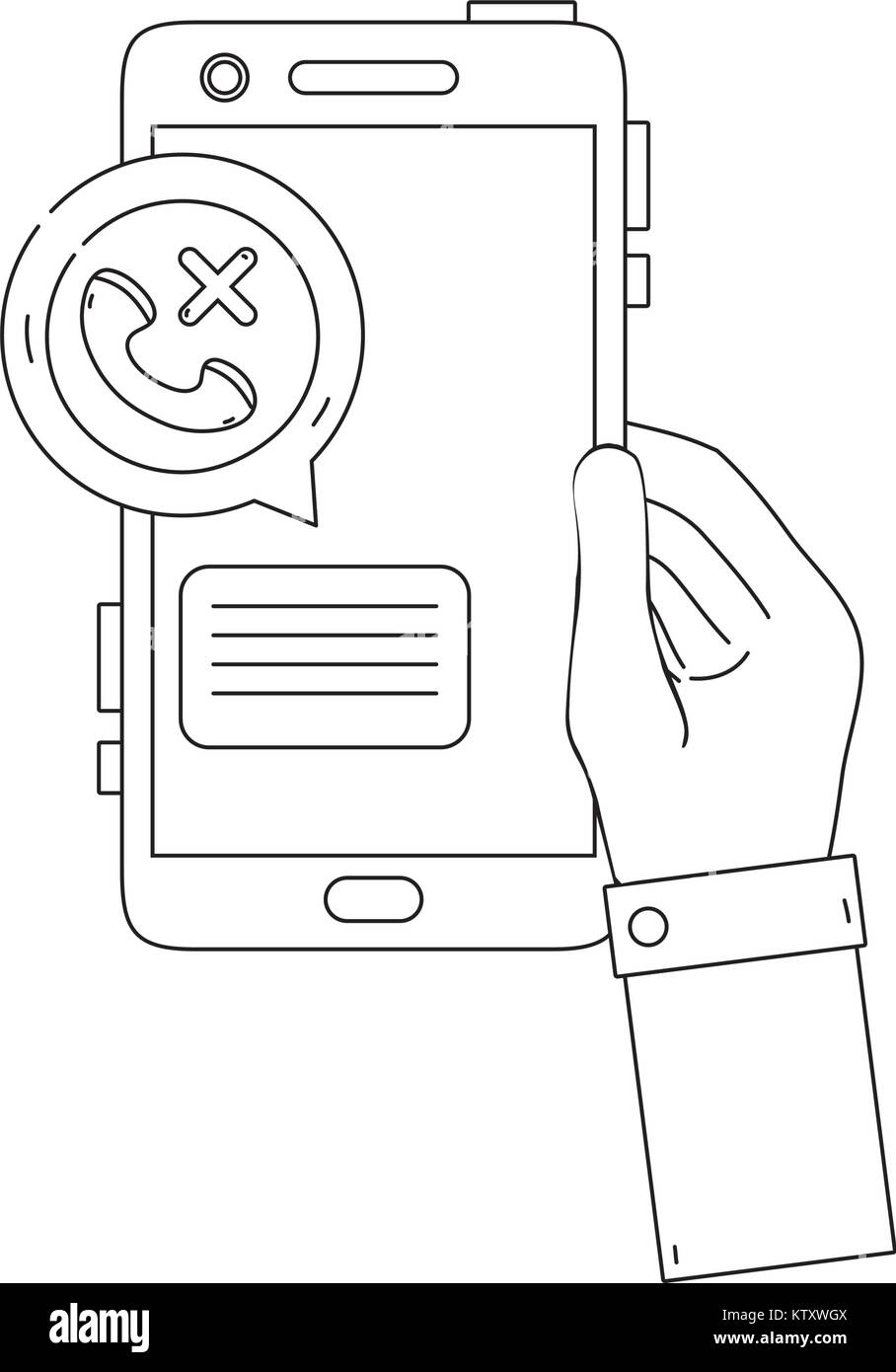 line hand with smartphone and lost call message Stock Vector Image ...