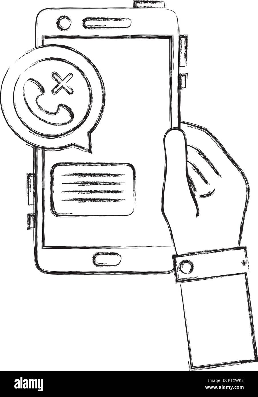 figure hand with smartphone and lost call message Stock Vector Image ...