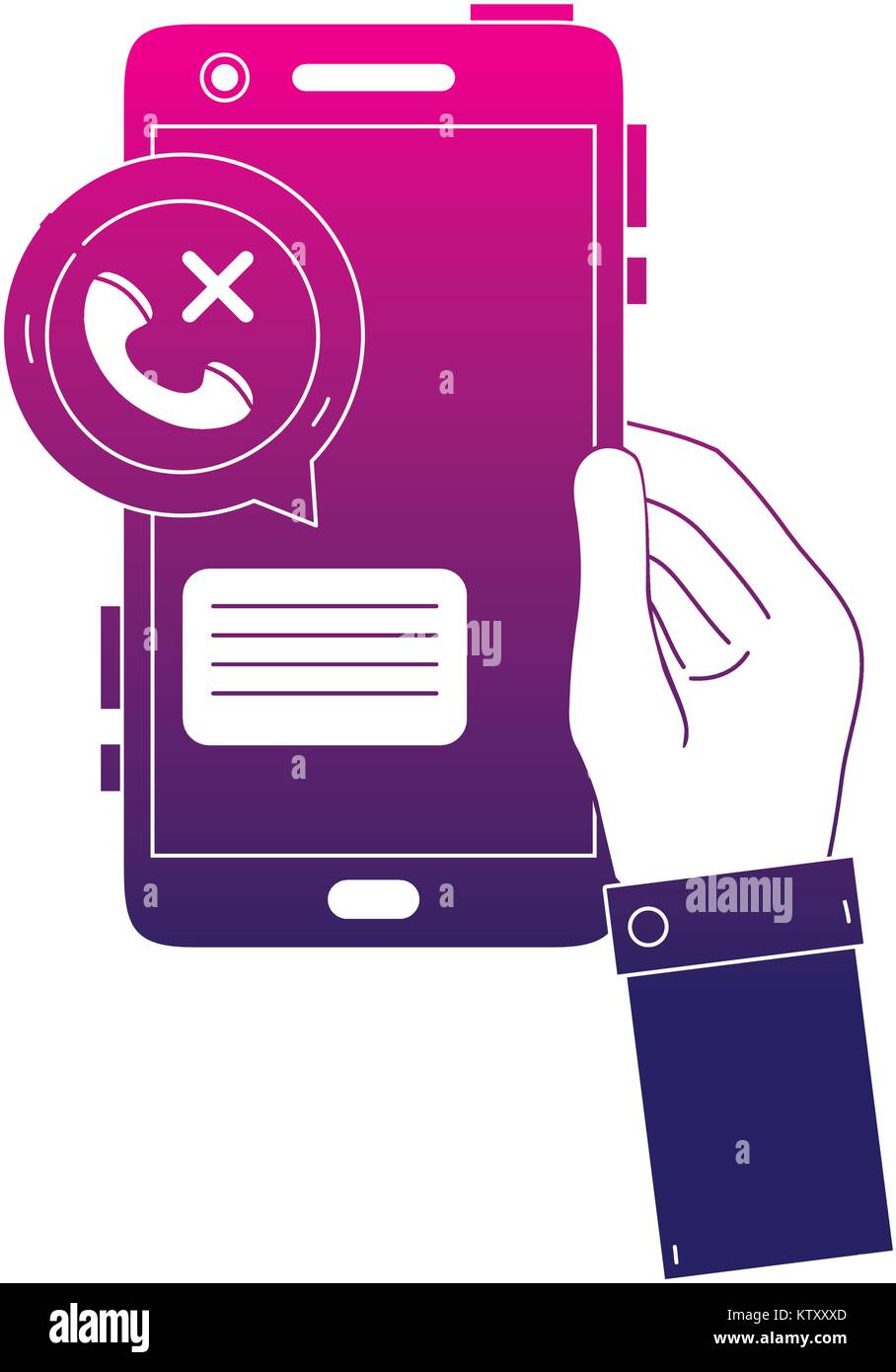 silhouette hand with smartphone and lost call message Stock Vector ...