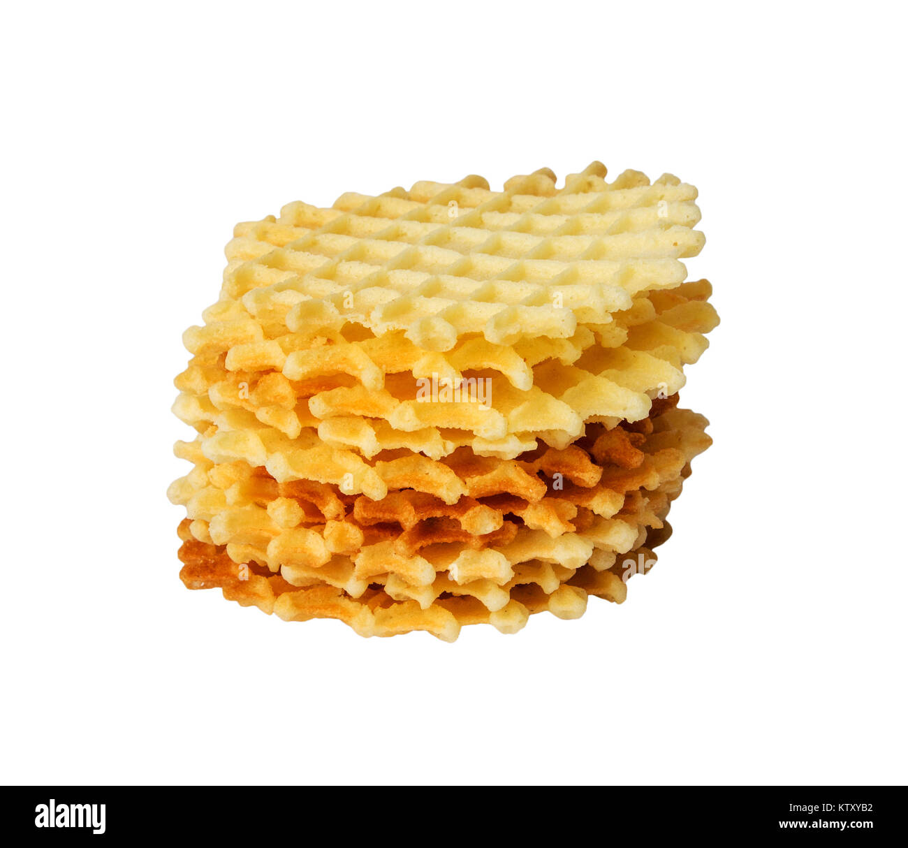 A stack of golden round waffles isolated over white background Stock ...
