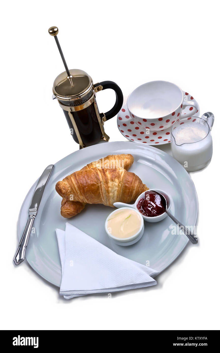 Croissant breakfast for one person on white background Stock Photo - Alamy