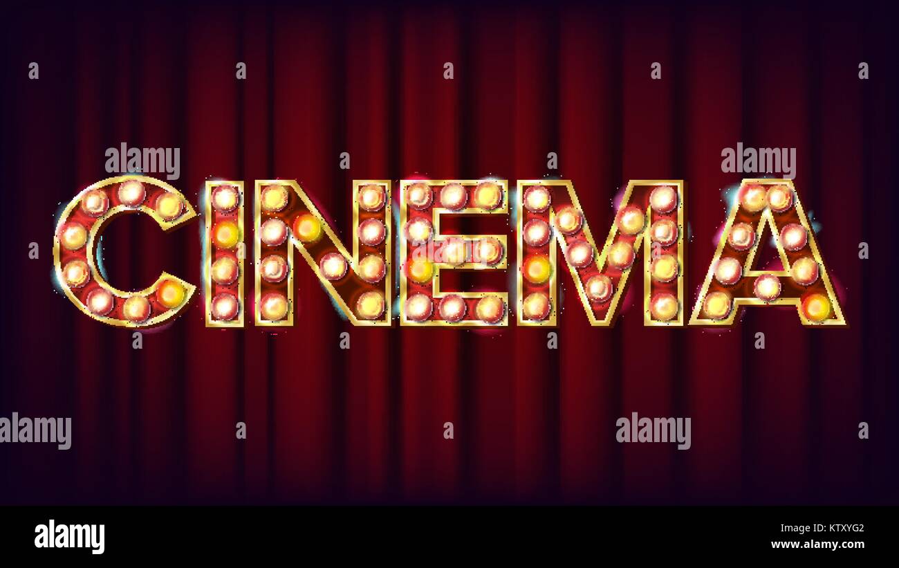 Cinema Background Vector. Retro Cinema Shining Light Sign. For Theater ...