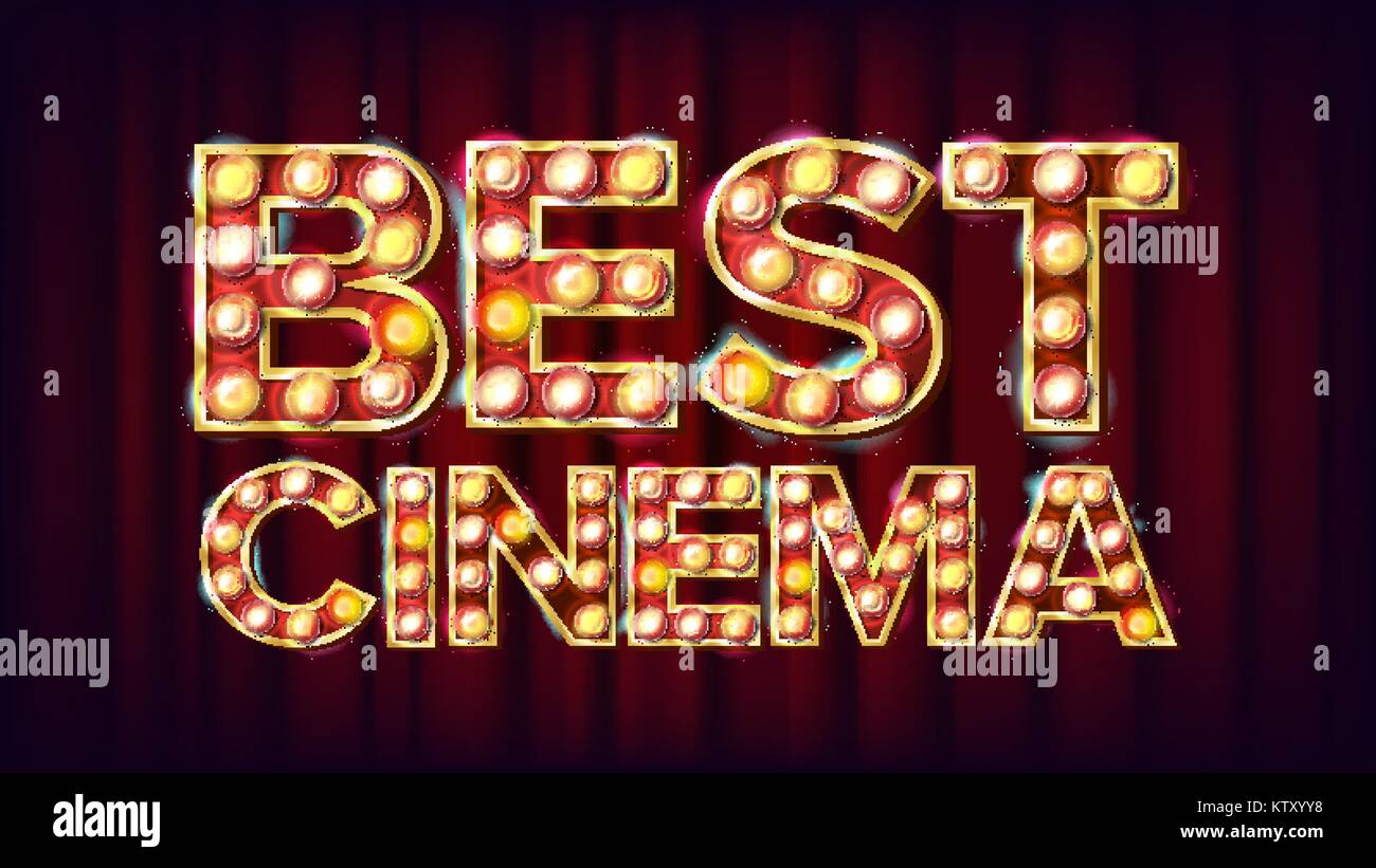 Best Cinema Background Vector. Theater Cinema Golden Illuminated Neon ...