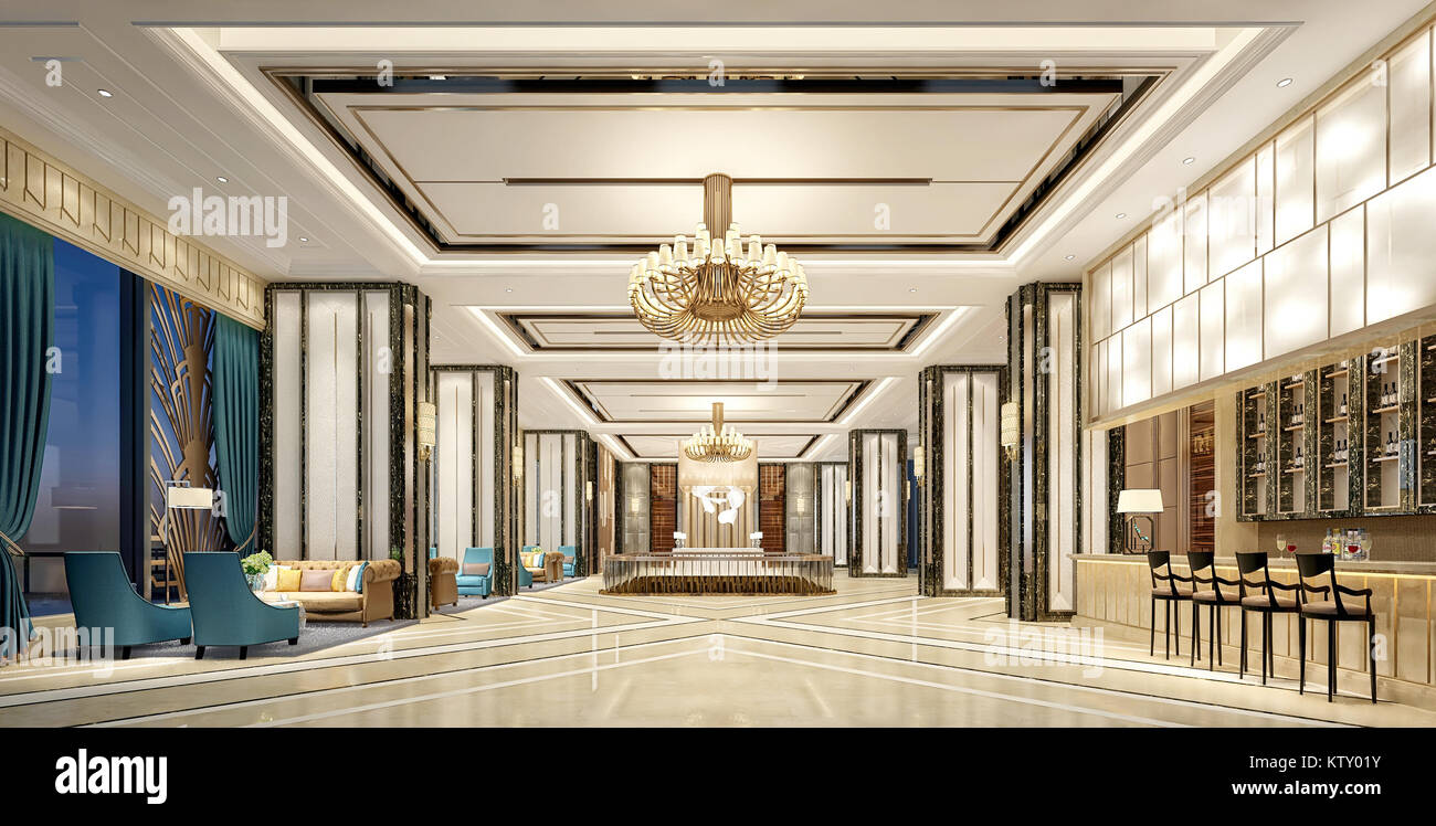 3d render of hotel lobby Stock Photo - Alamy