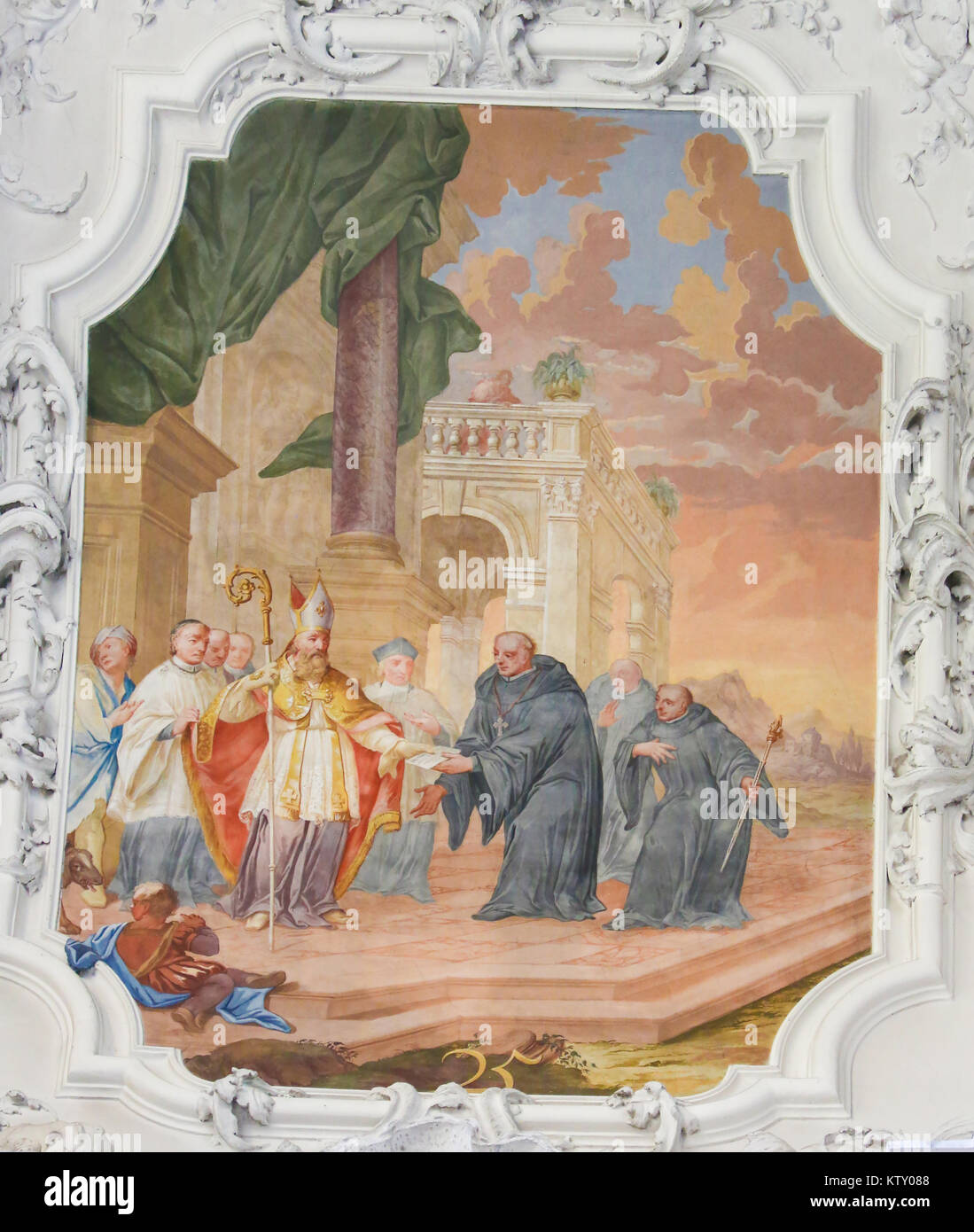 Fresco depicting Saint Benedict and Saint Magnus of Fussen, Saint Mang ...