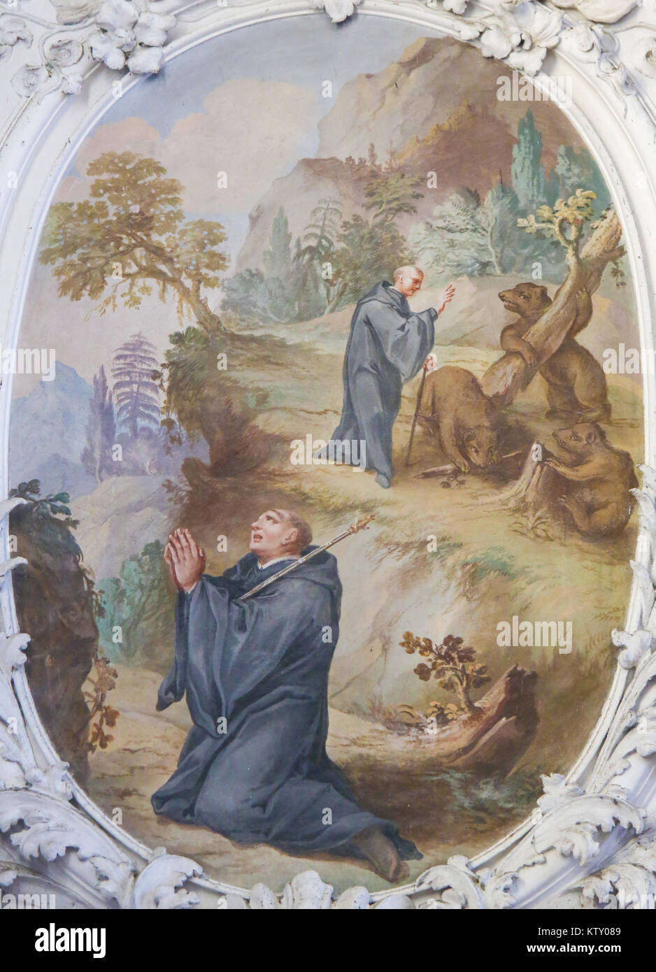 Fresco depicting Saint Magnus of Fussen, Saint Mang, preaching to the ...