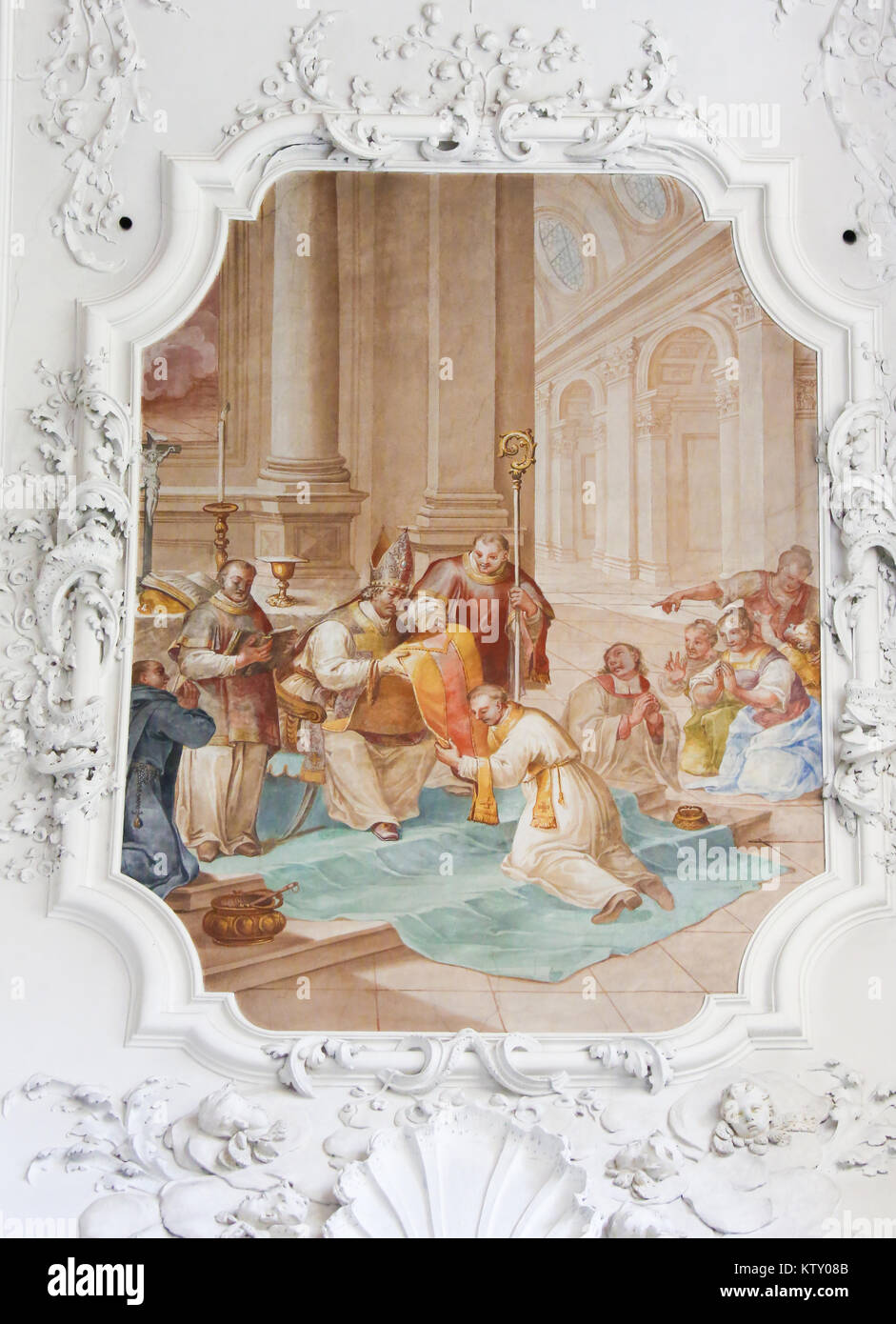 Fresco depicting the Ordination of Saint Magnus of Fussen, Saint Mang ...