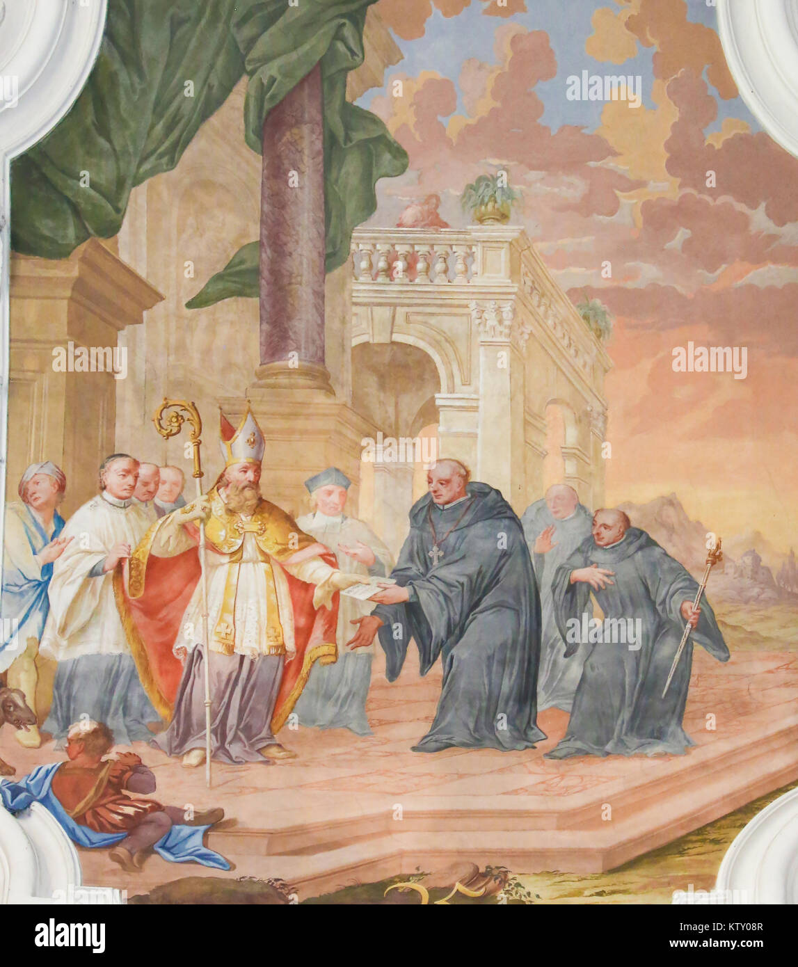 Fresco depicting Saint Benedict and Saint Magnus of Fussen, Saint Mang ...