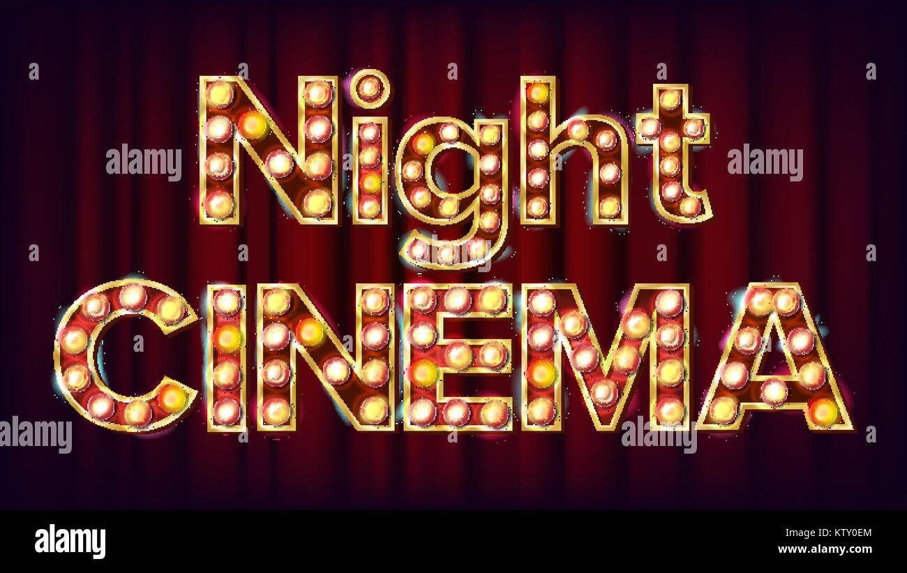 Night Cinema Background Vector. Theater Cinema Golden Illuminated Neon ...