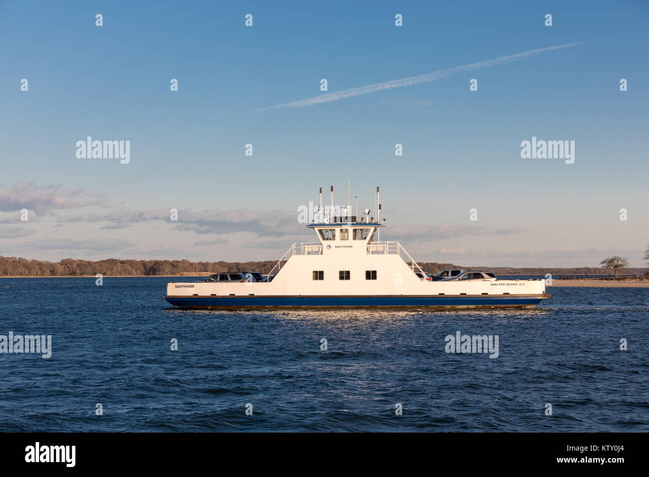 shelter island ferry making a crossing on a sunny fall day, fully ...