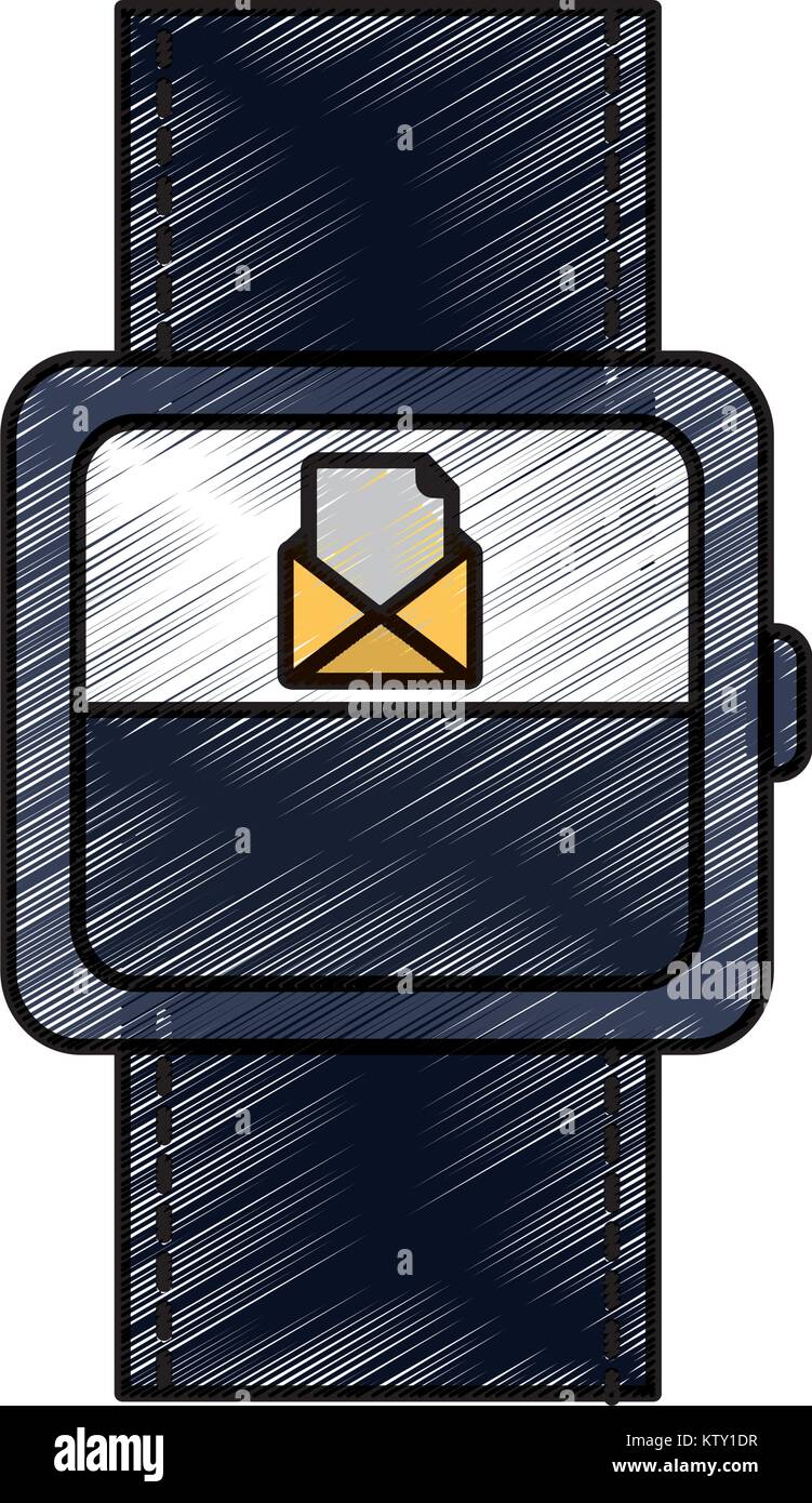 smartwatch with open message envelope on screen icon image Stock Vector ...