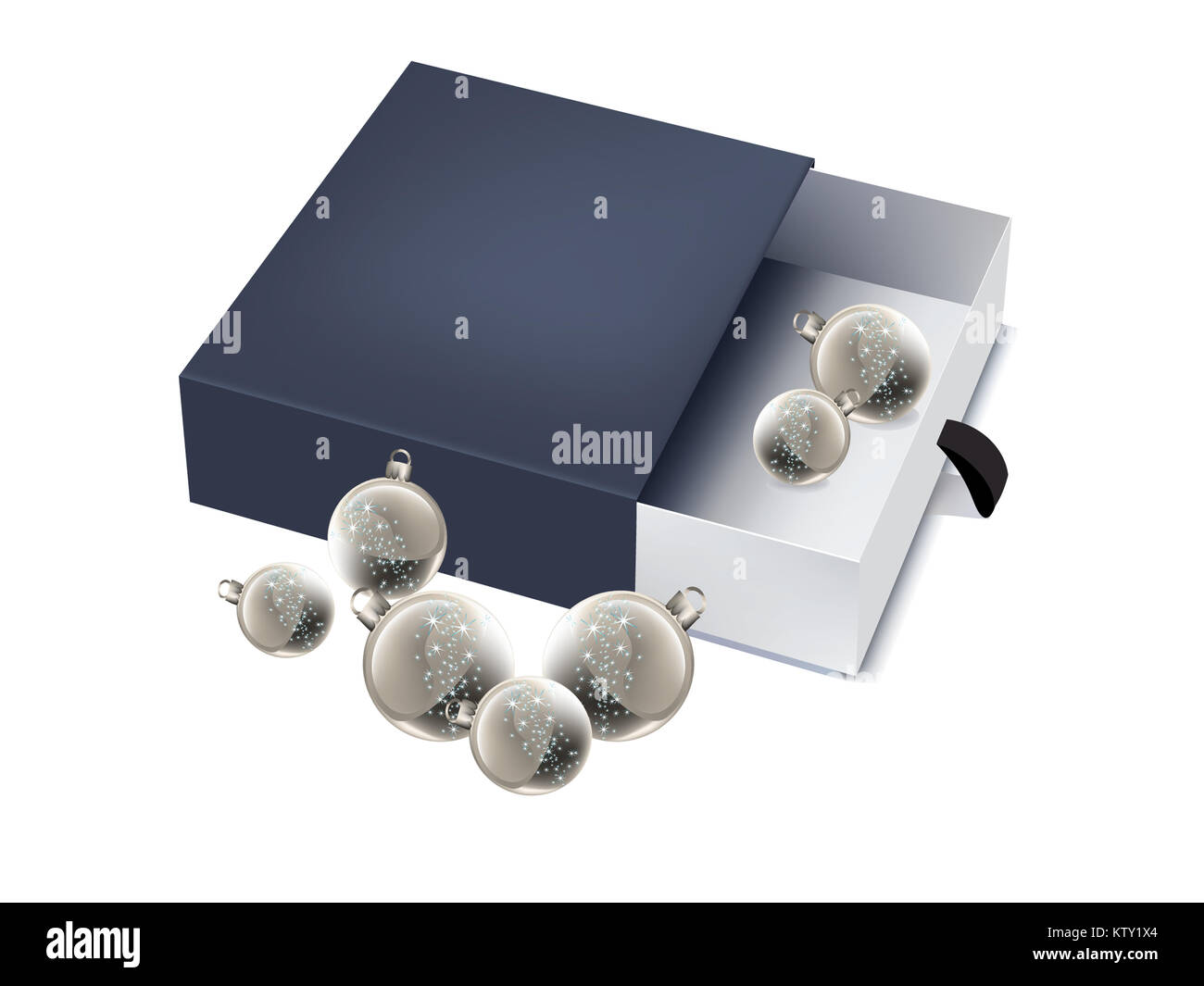 Packaging boxes with baubles on white background Stock Photo - Alamy