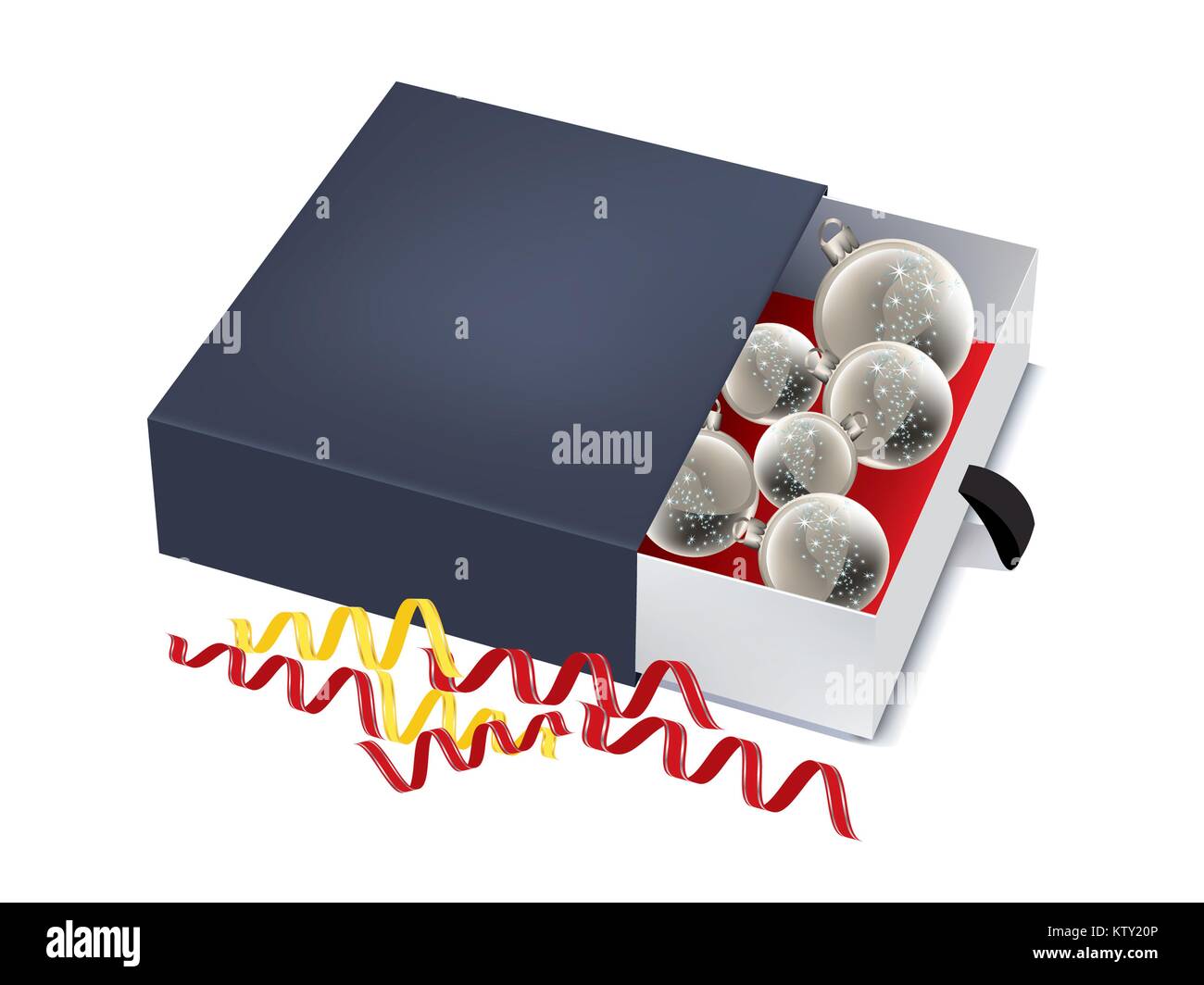 Packaging boxes with baubles on white background Stock Photo - Alamy
