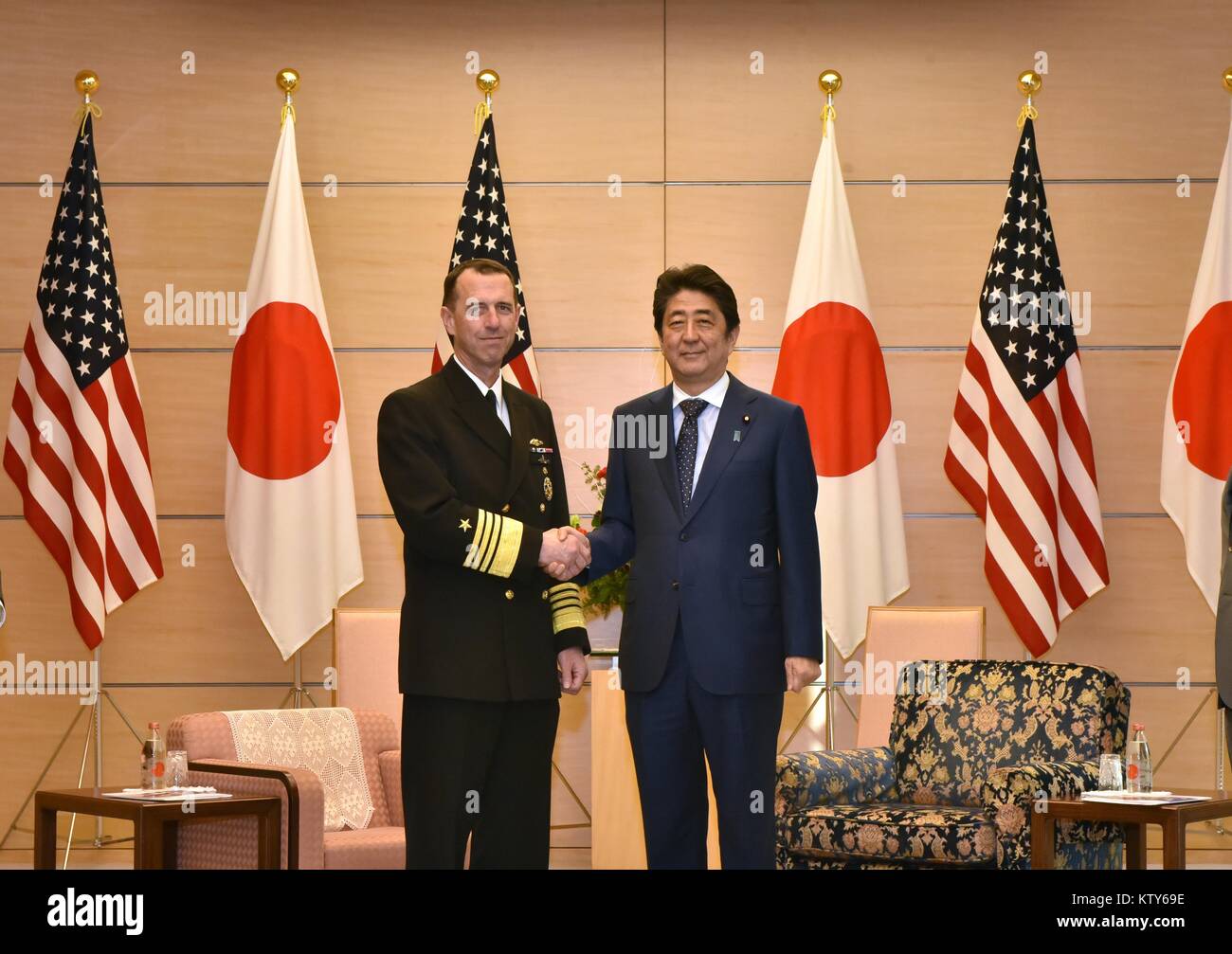 U.S. Navy Chief of Naval Operations John Richardson (left) meets with ...