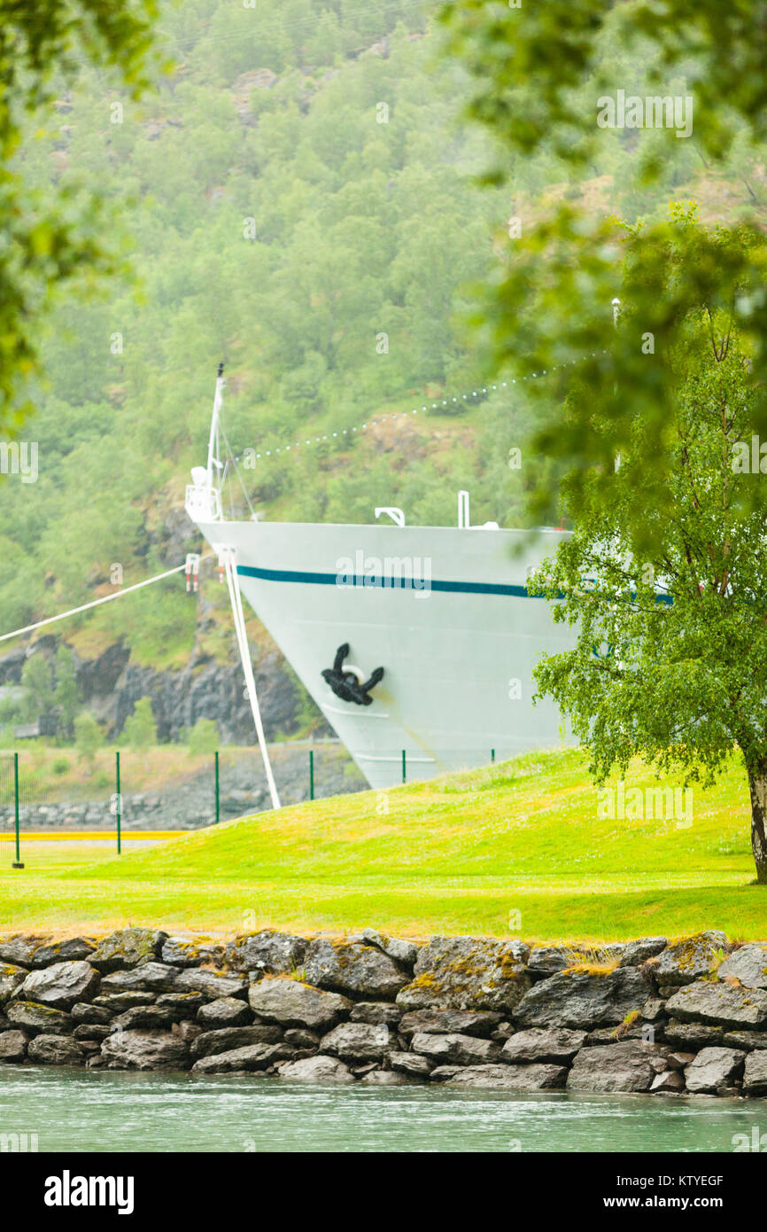 Tourism vacation and travel. big cruise ship on dock Flam Norway ...