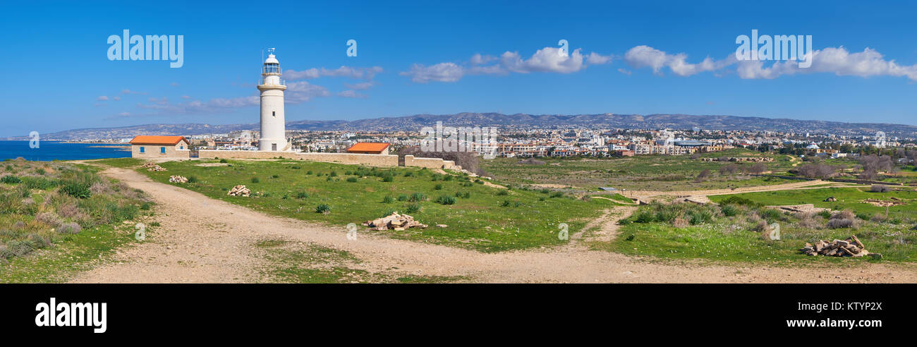 Lighthouse in Pathos, Cyprus island, Greece on a bright sunny day ...