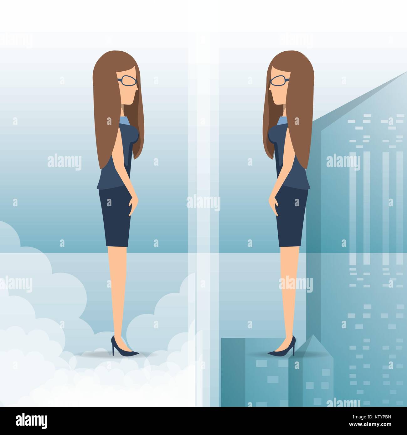 successful business woman standing up the mirror Stock Vector Image ...