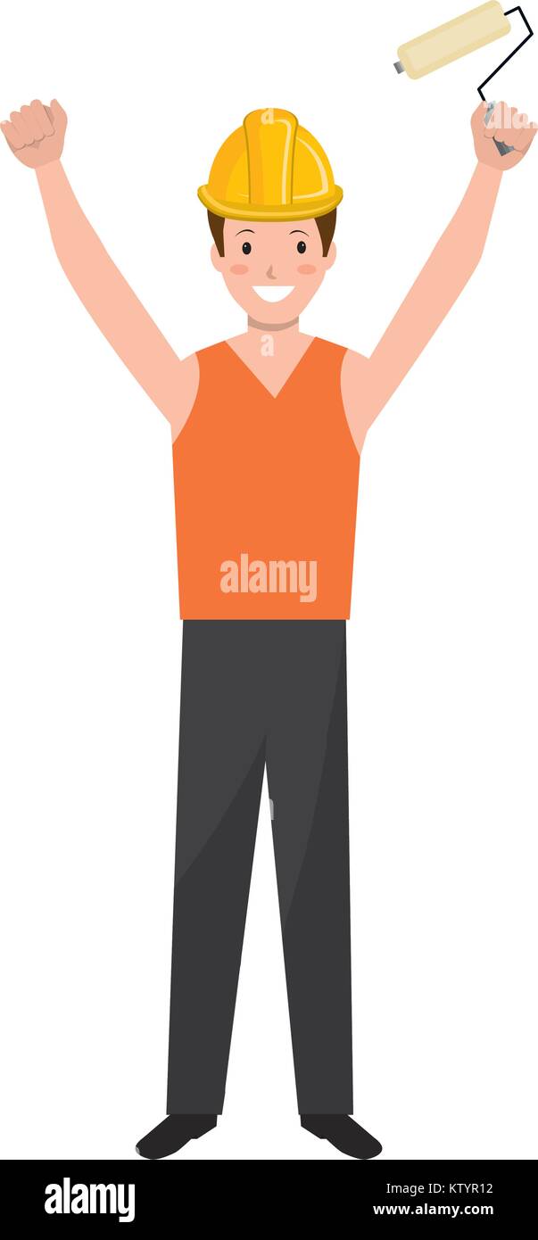 construction worker with paint roller avatar vector illustration design ...