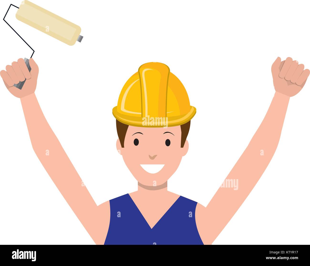 construction worker with paint roller avatar vector illustration design ...