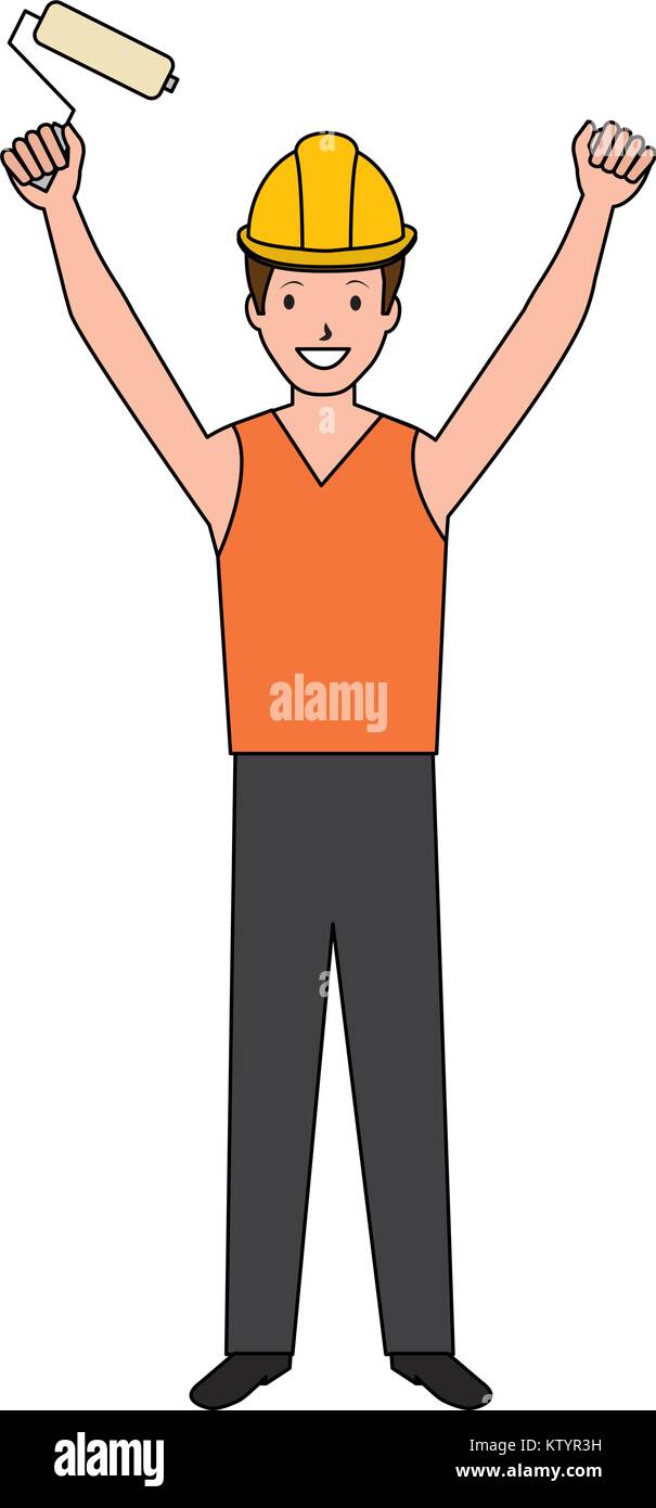 construction worker with paint roller avatar Stock Vector Image & Art ...