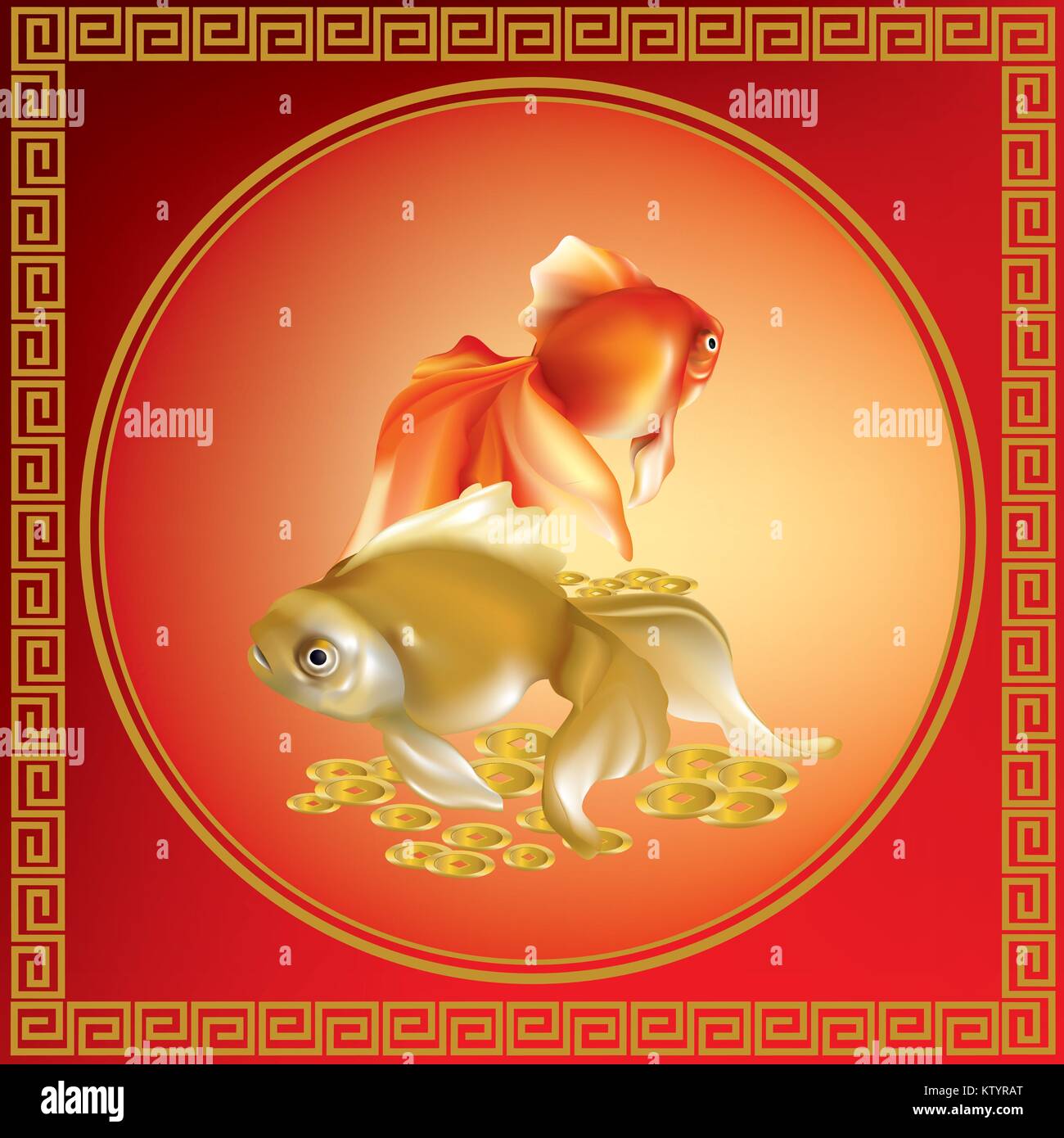 Beautiful red and golden goldfish on pattern background Stock Vector ...