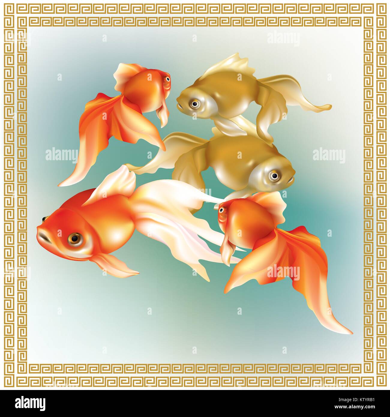 Beautiful red and golden goldfish on pattern background Stock Vector ...