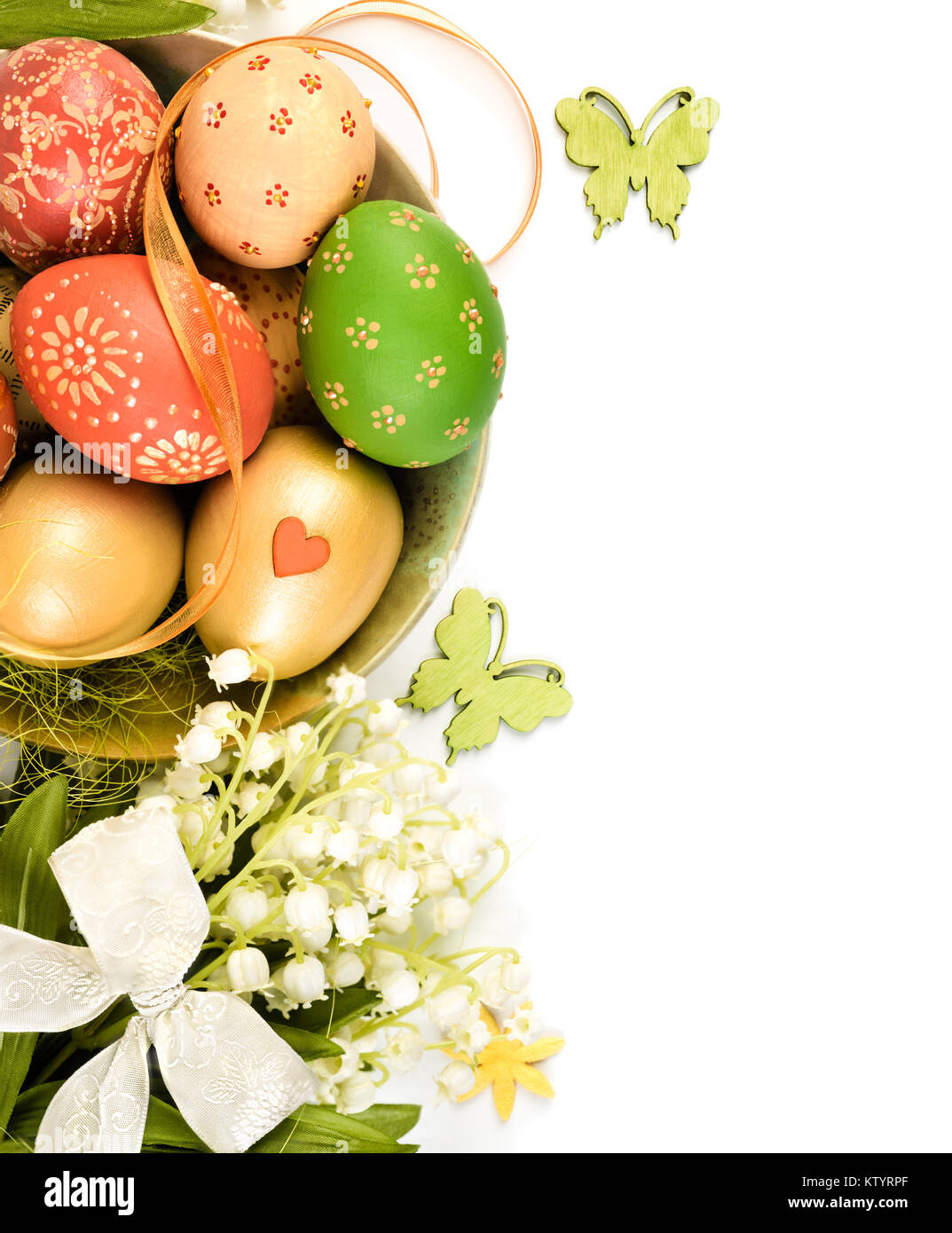 Page border decorated with flowers, painted Easter eggs and ribbons ...