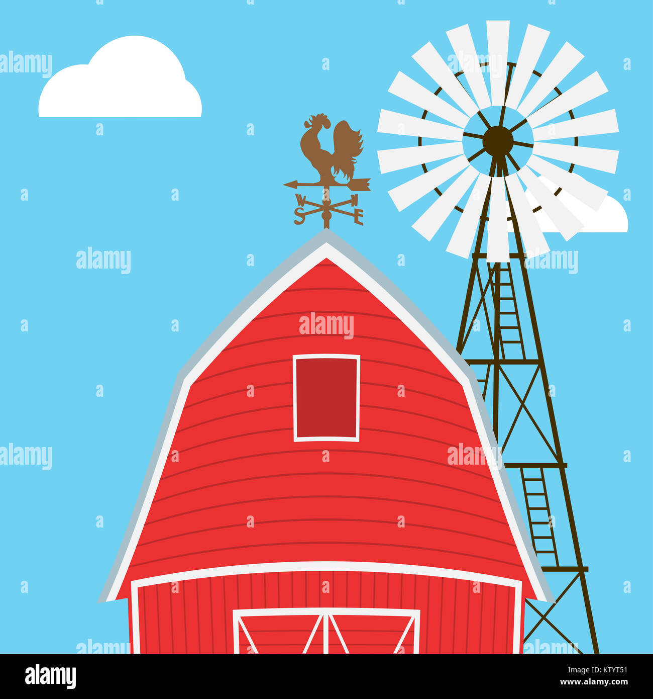 Farm windmill, barn, fence, house, field Stock Photo - Alamy